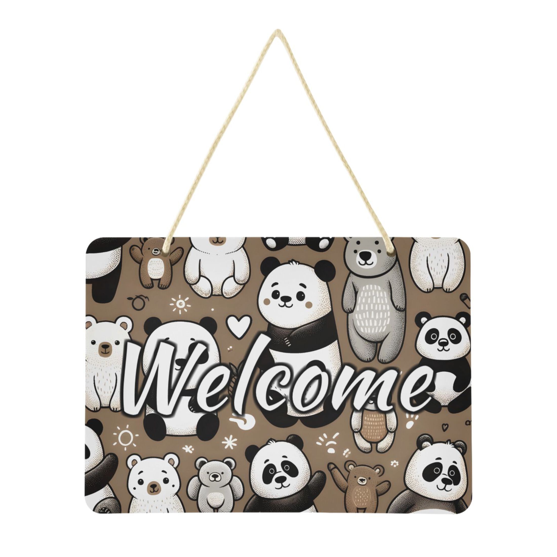 Welcome Door Sign Decoration Cute Bear Panda 13.8" Rectangular Front ...