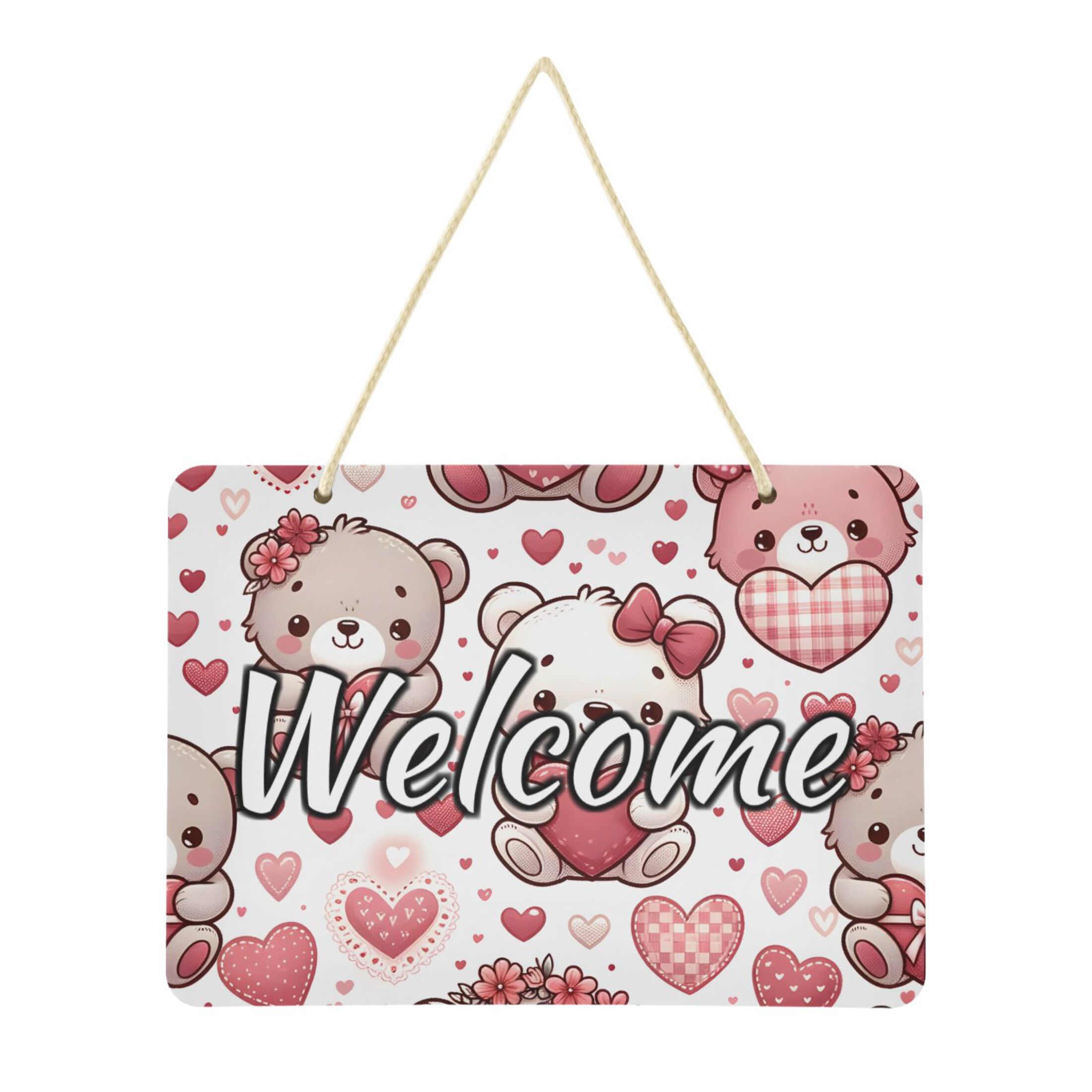Welcome Door Sign Decoration Cute Bears and Hearts 13.8" Rectangular ...