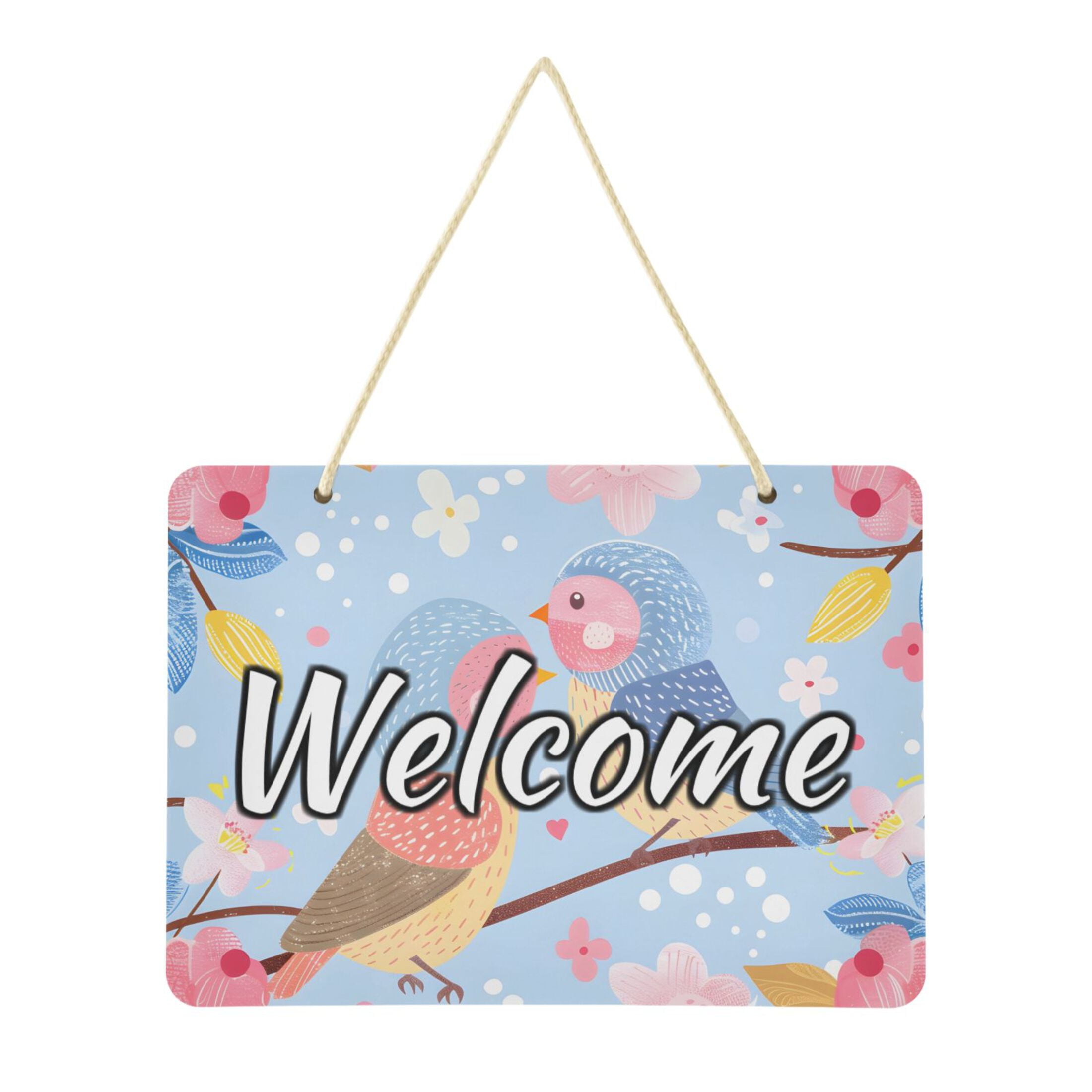 Welcome Door Sign Decoration Cute Birds on Branch 13.8" Rectangular ...