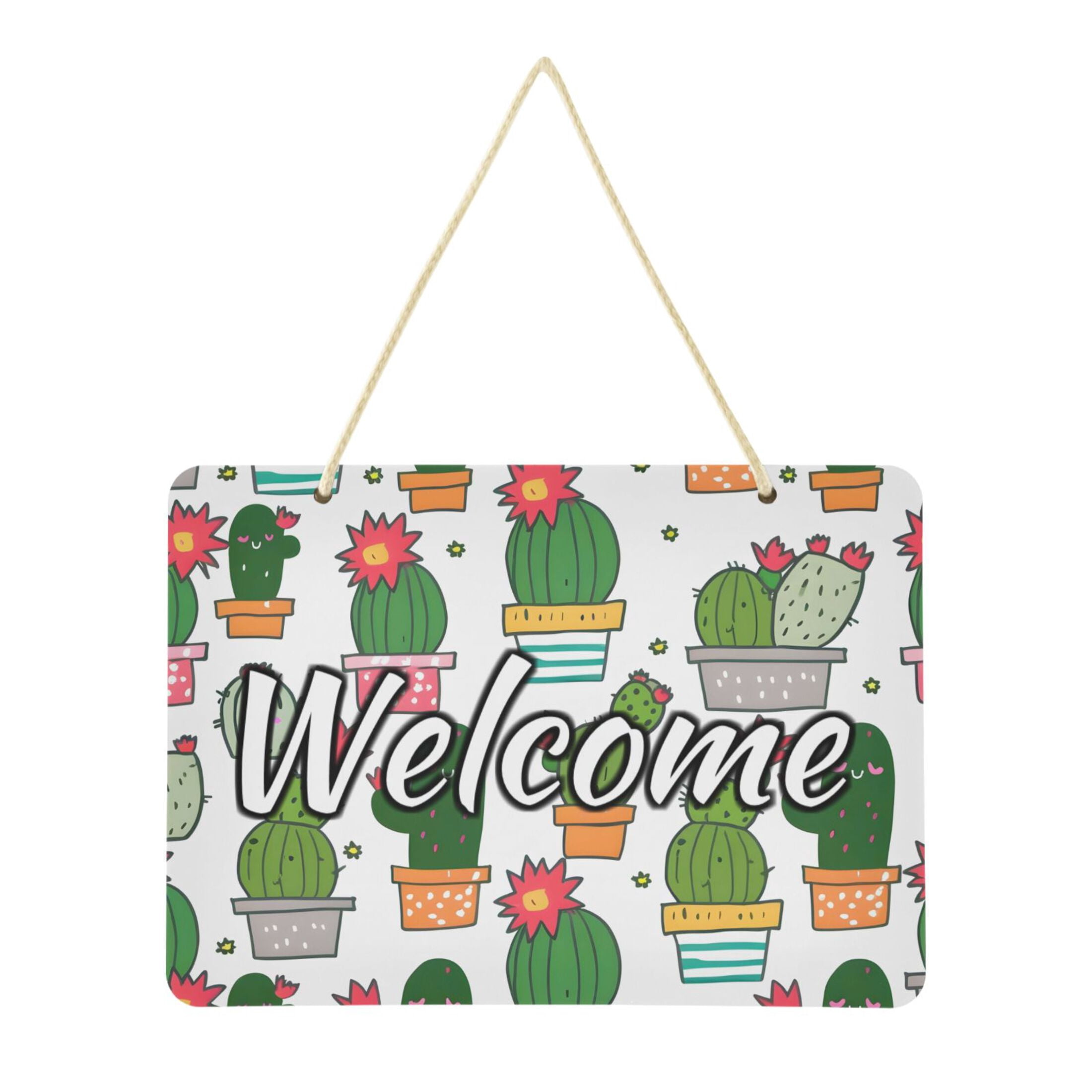 Welcome Door Sign Decoration Cute Cactus 13.8" Rectangular Front ...