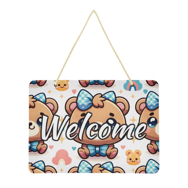 Welcome Door Sign Decoration Cute Cartoon Bears 13.8" Rectangular Front ...