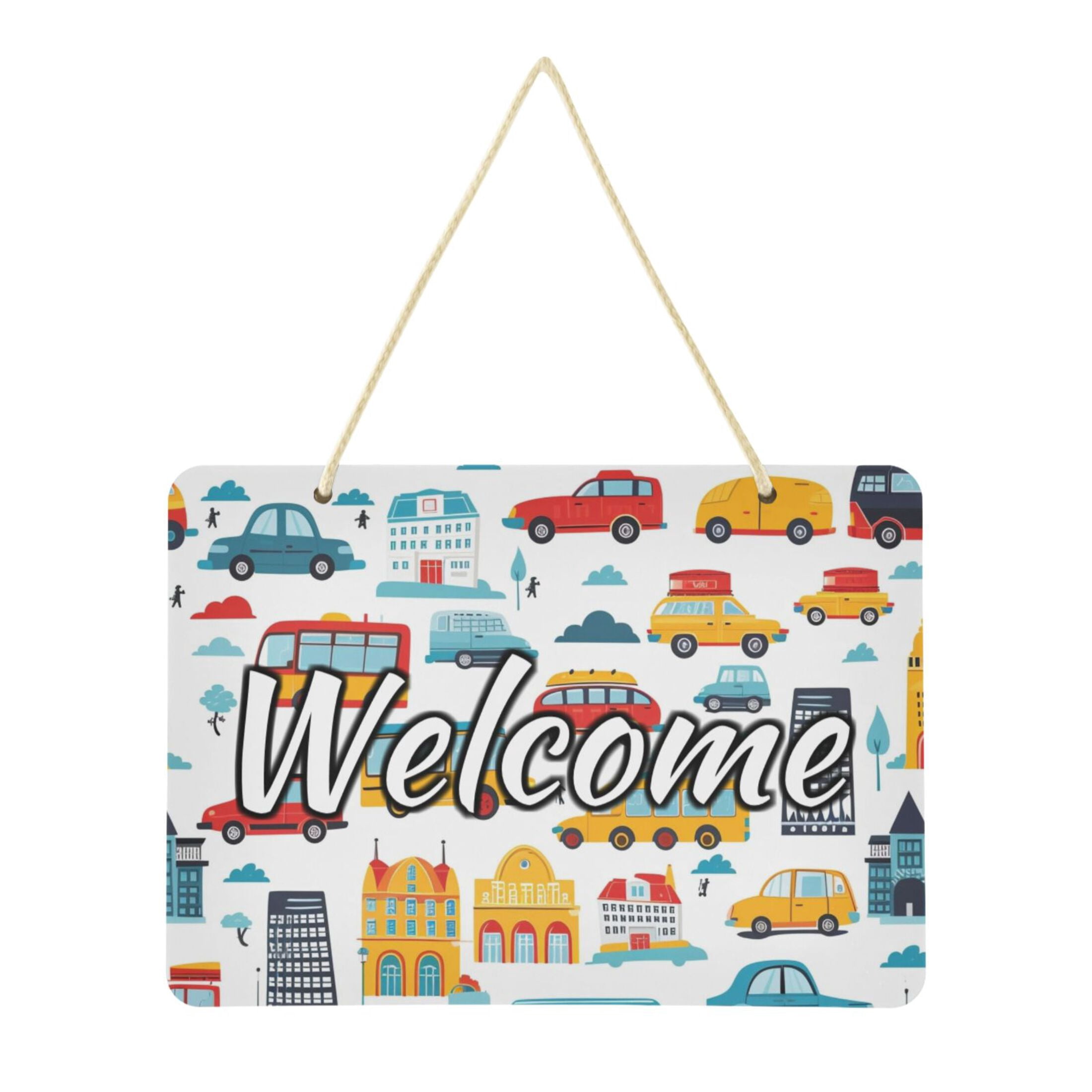 Welcome Door Sign Decoration Cute Cartoon Buses Car 13.8" Rectangular ...