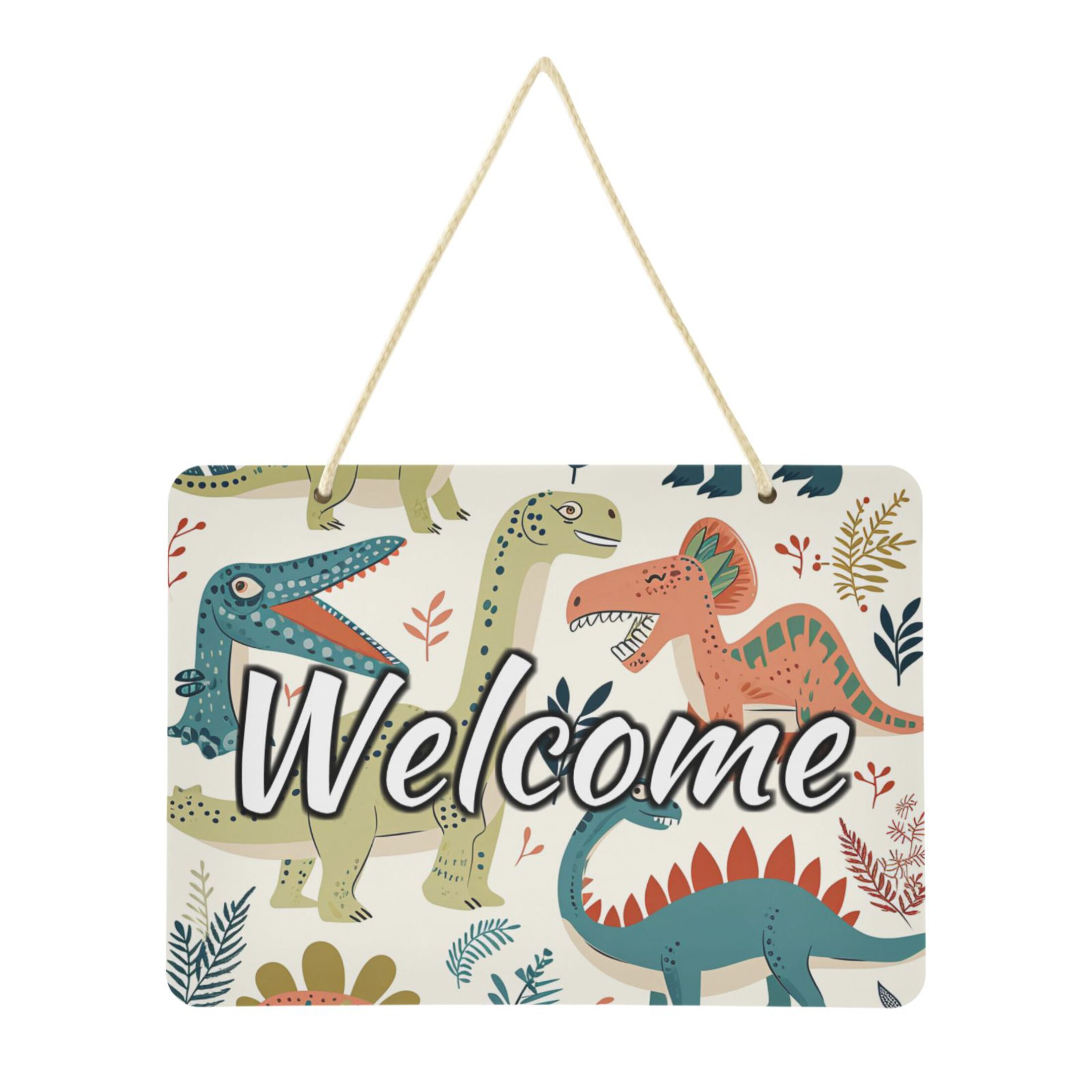 Welcome Door Sign Decoration Cute Cartoon Dinosaur 13.8" Rectangular ...