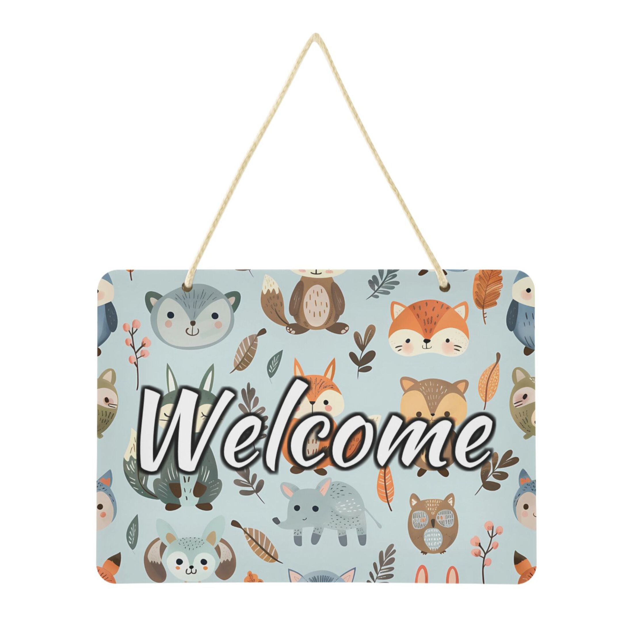 Welcome Door Sign Decoration Cute Cartoon Fox 13.8" Rectangular Front ...