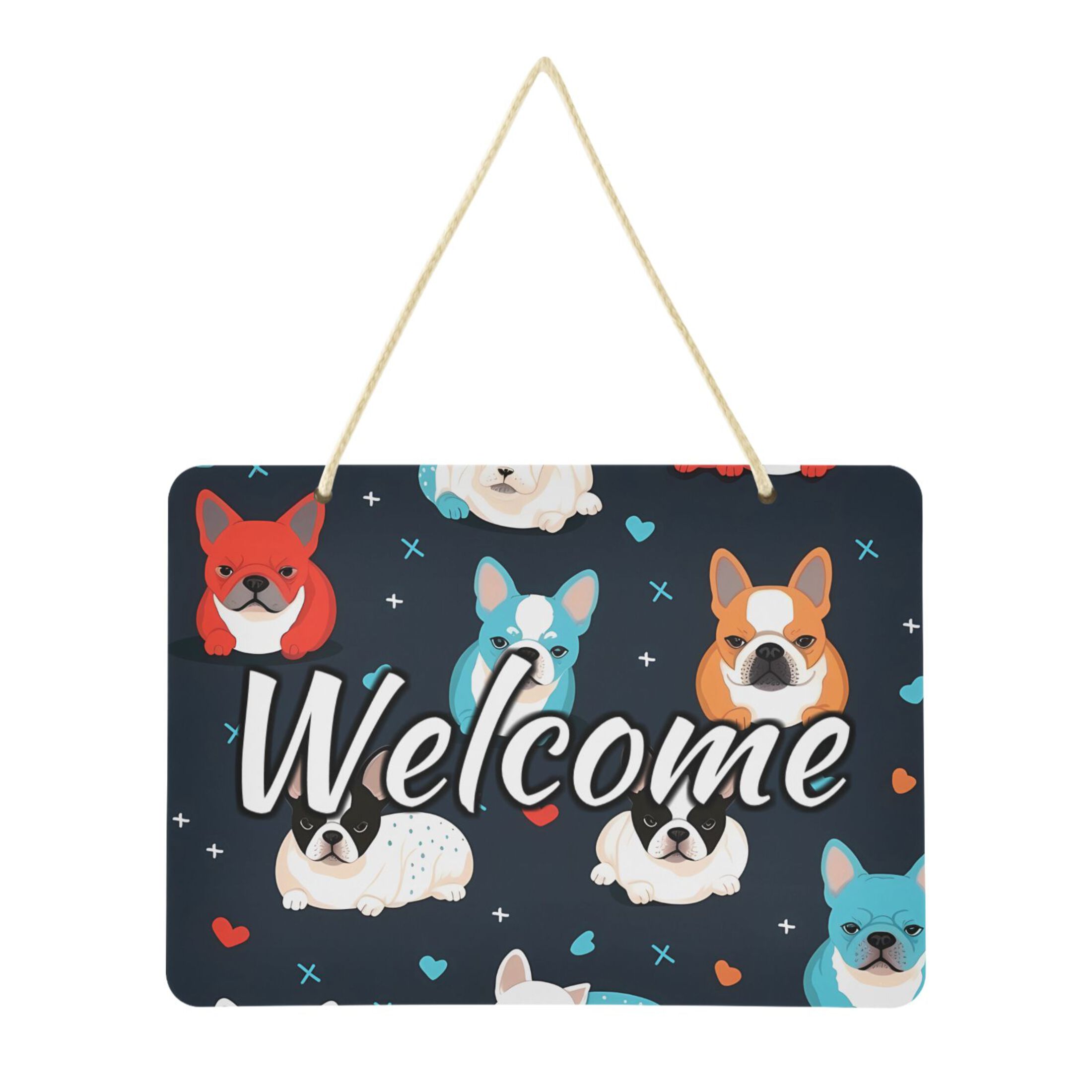 Welcome Door Sign Decoration Cute Cartoon French Bulldog 13.8 ...