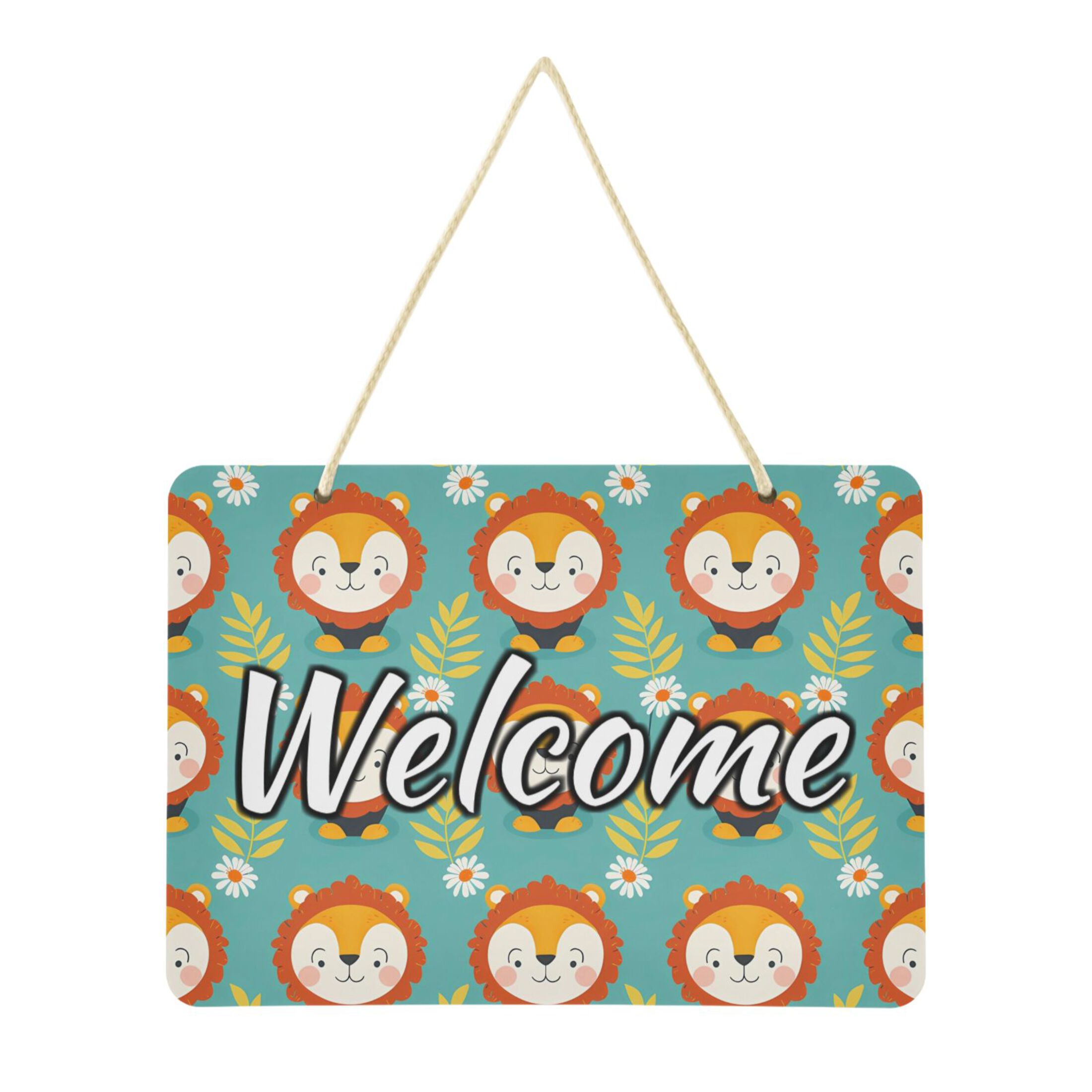 Welcome Door Sign Decoration Cute Cartoon Lions and Floral 13.8 ...