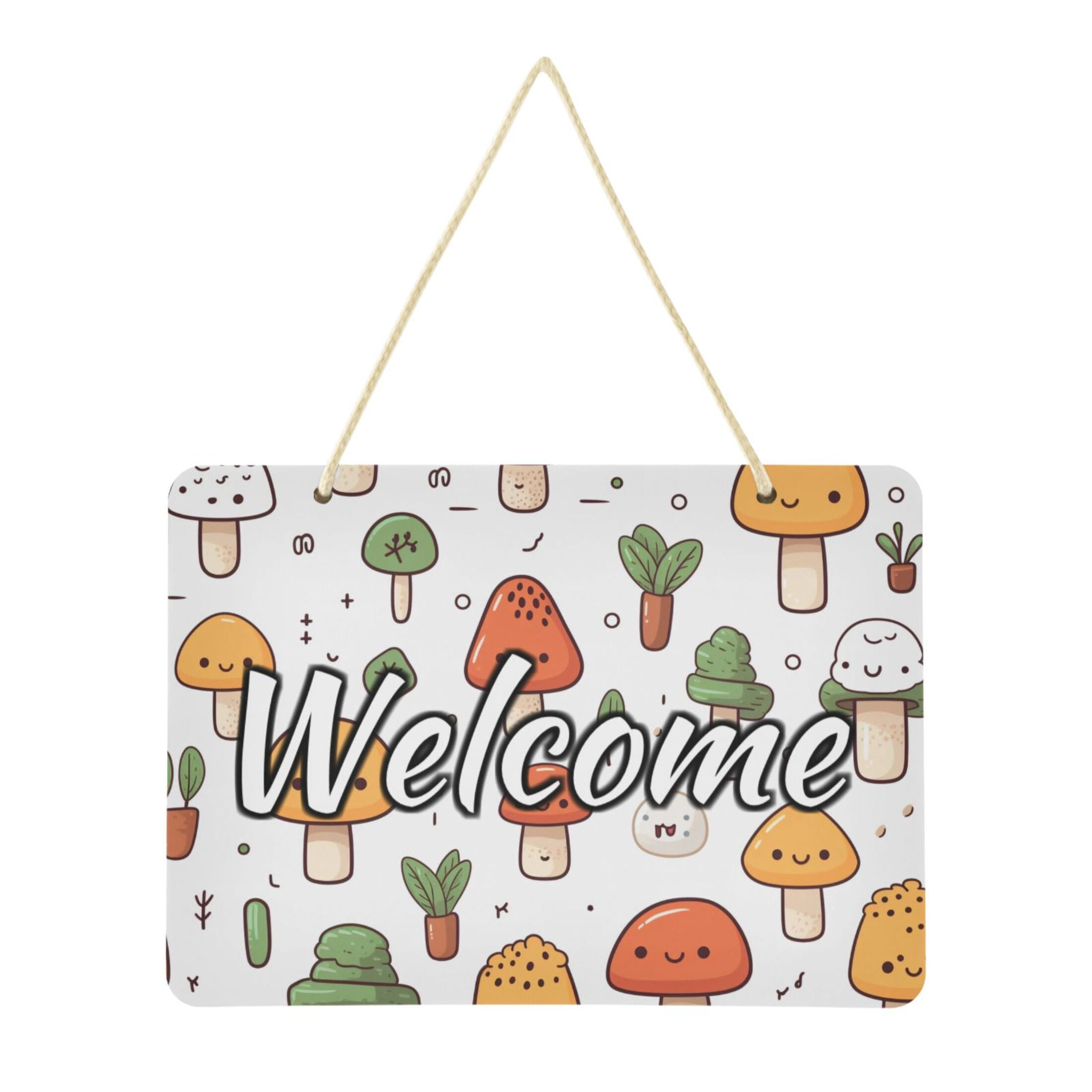 Welcome Door Sign Decoration Cute Cartoon Mushrooms 13.8" Rectangular ...