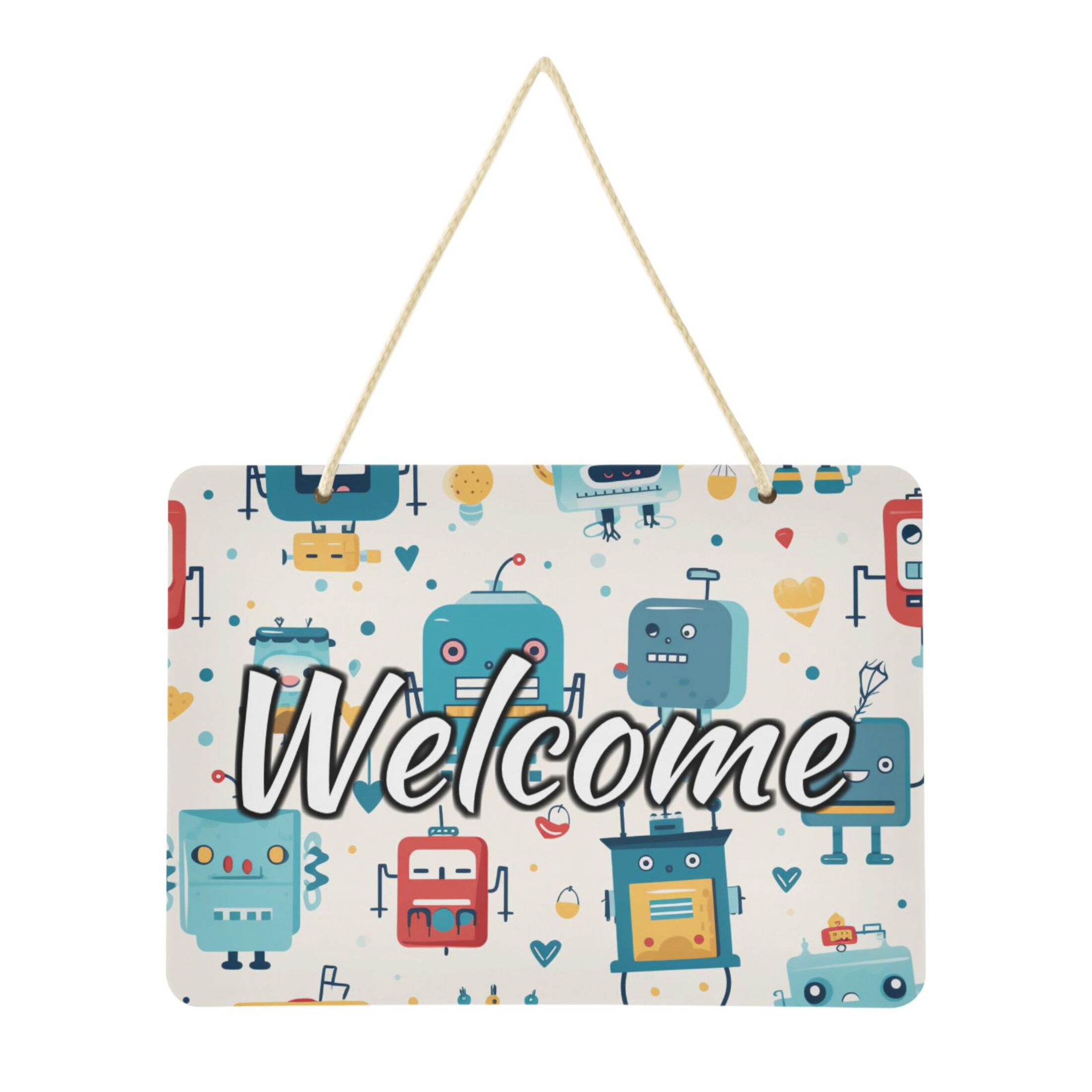 Welcome Door Sign Decoration Cute Cartoon Robots 13.8" Rectangular ...