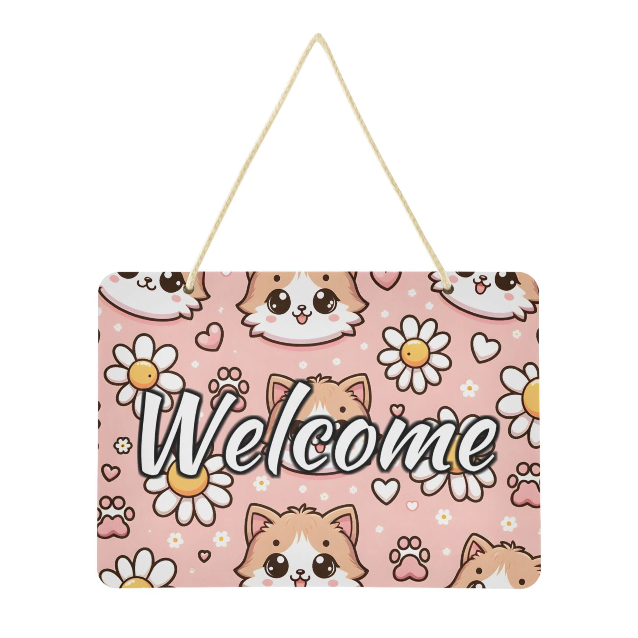 Welcome Door Sign Decoration Cute Cat and Sunflowers 13.8" Rectangular ...