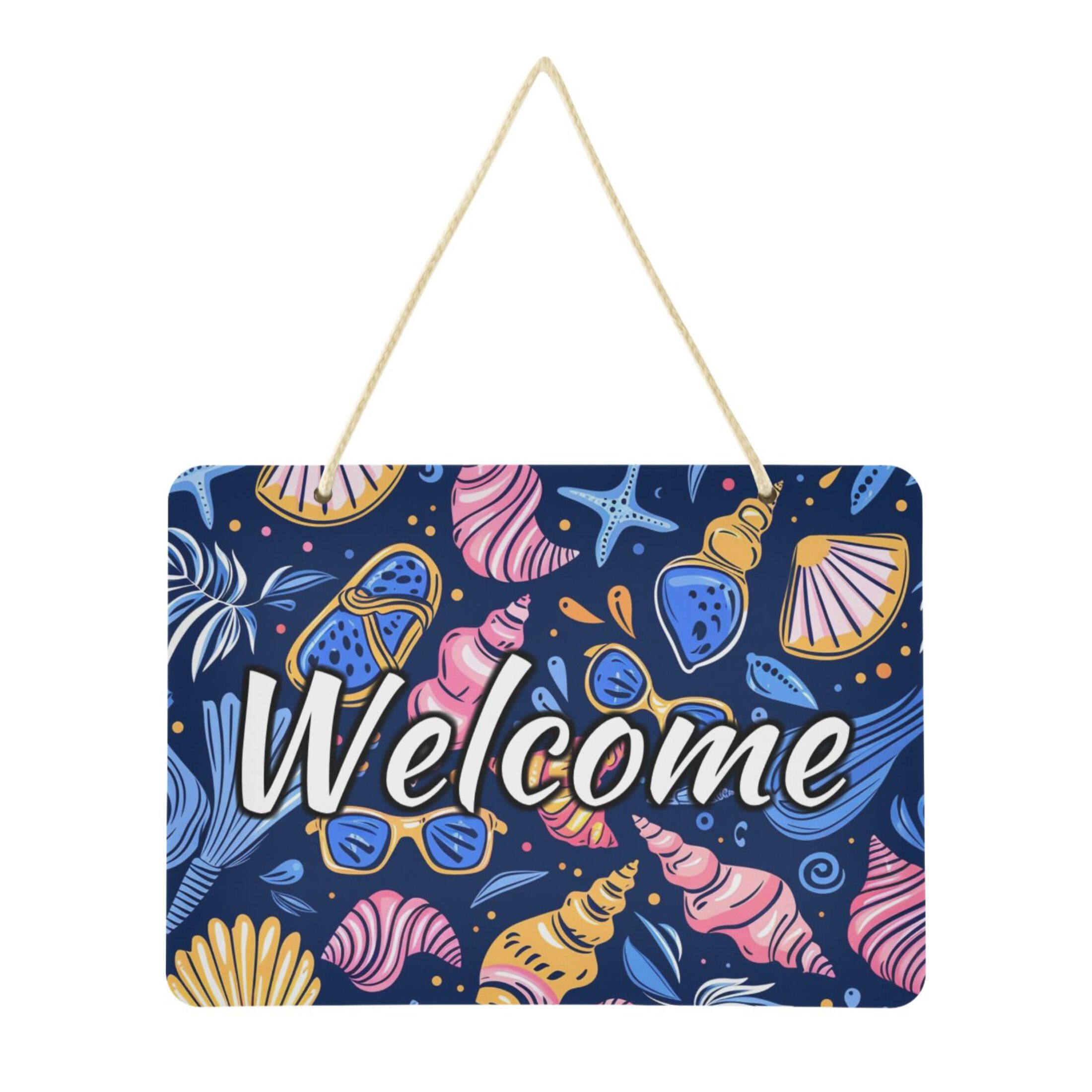 Welcome Door Sign Decoration Cute Conch Sea Shells 13.8" Rectangular ...
