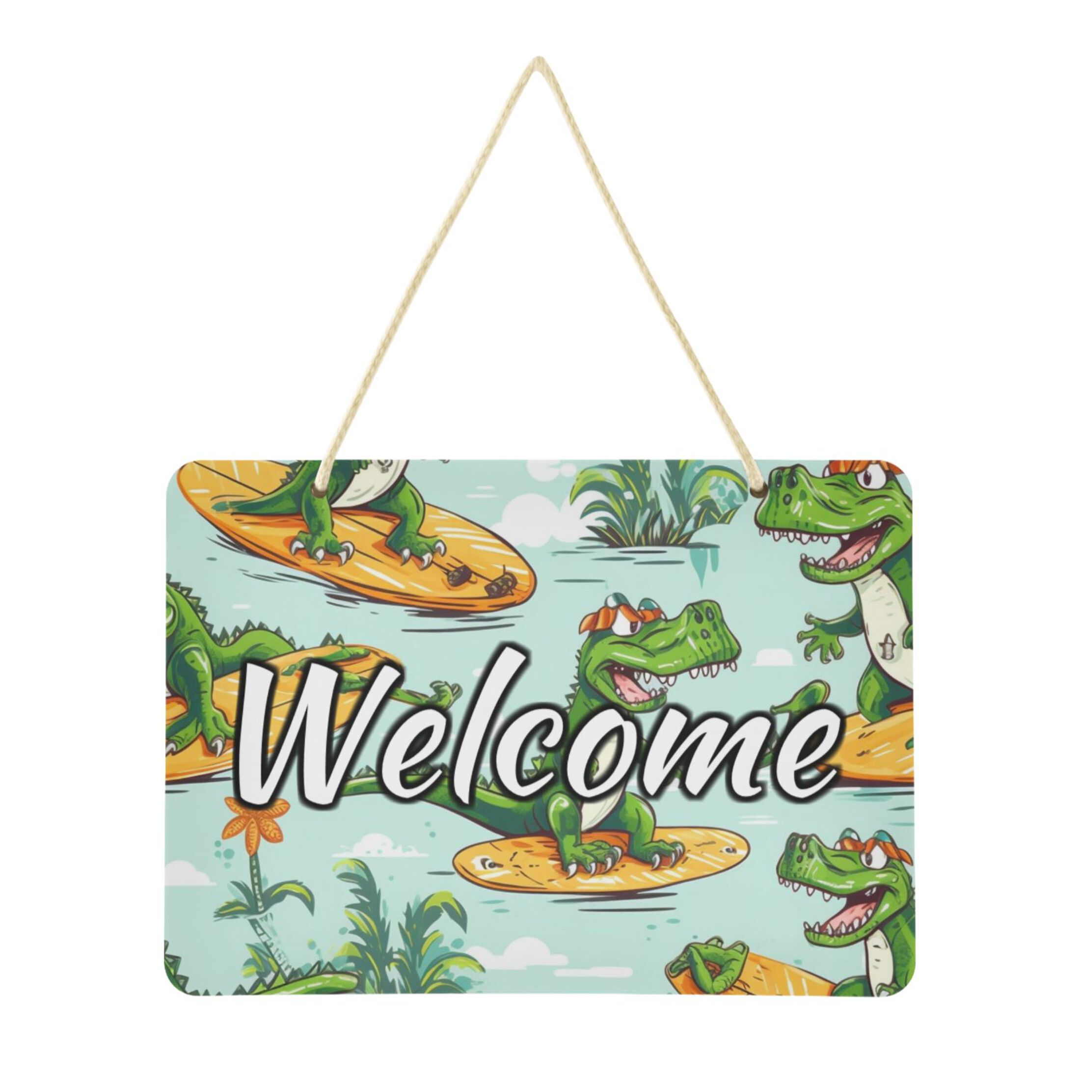Welcome Door Sign Decoration Cute Crocodile 13.8" Rectangular Front ...