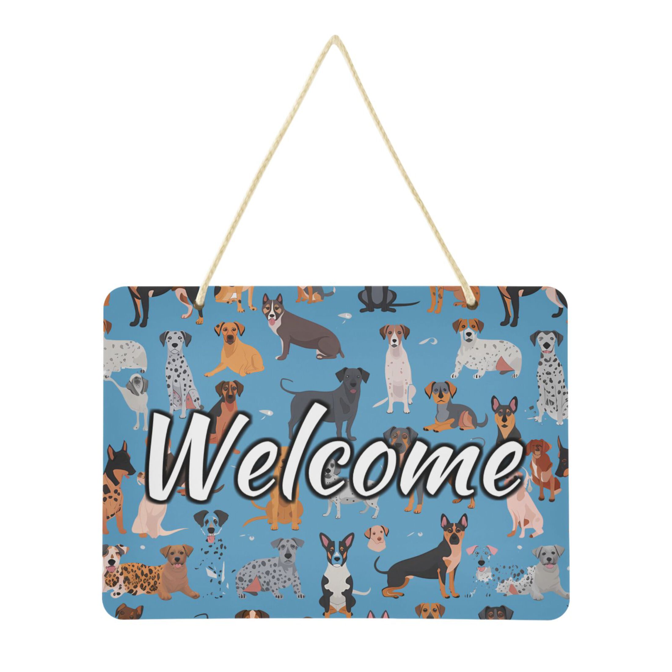 Welcome Door Sign Decoration Cute Different Dogs on Blue 13.8 ...