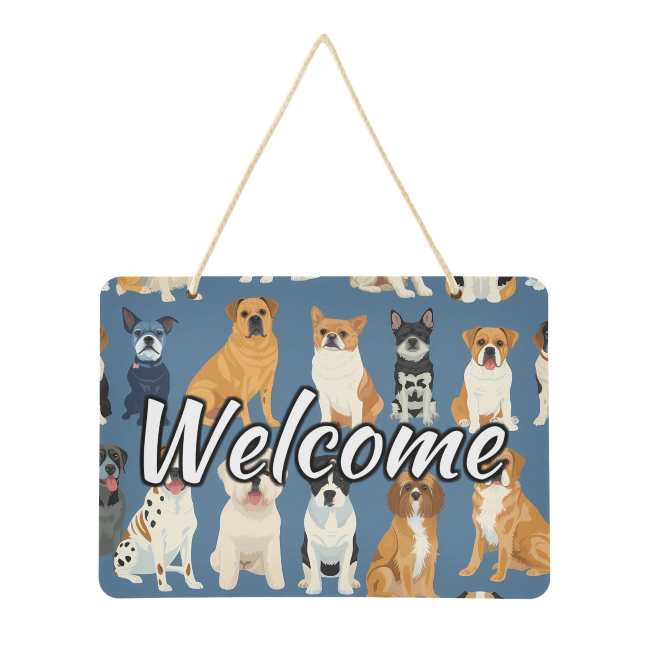Welcome Door Sign Decoration Cute Dogs 13.8" Rectangular Front Entrance ...