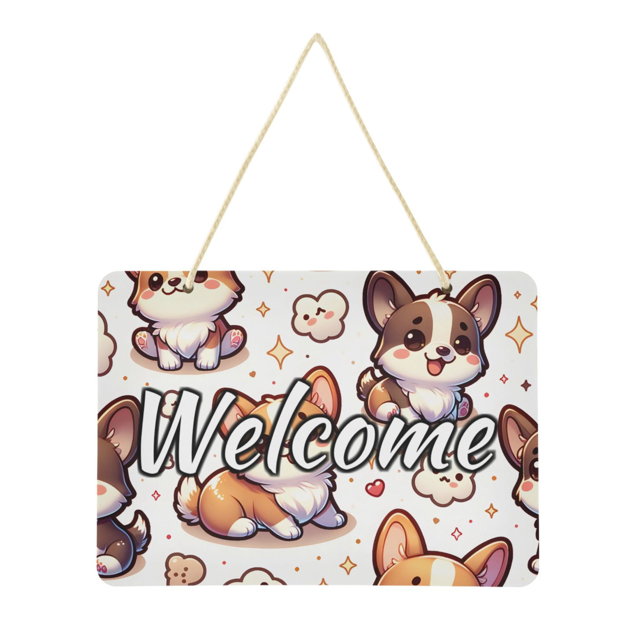 Welcome Door Sign Decoration Cute Dogs and Clouds 13.8" Rectangular ...