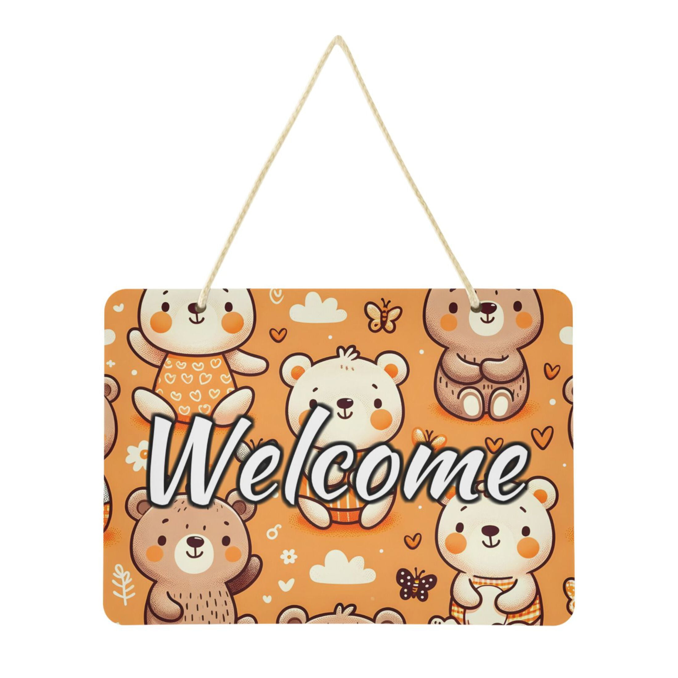 Welcome Door Sign Decoration Cute Doodle Bears Butterfly 13.8 ...