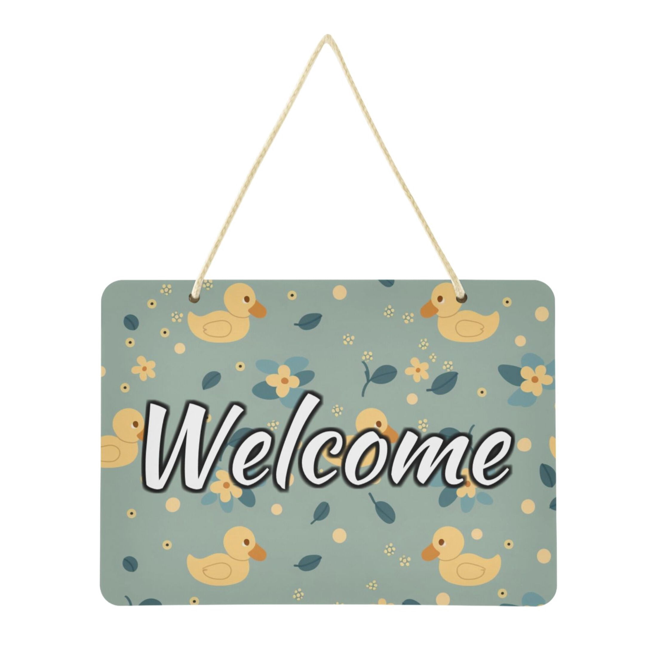 Welcome Door Sign Decoration Cute Duck and Floral 13.8" Rectangular ...