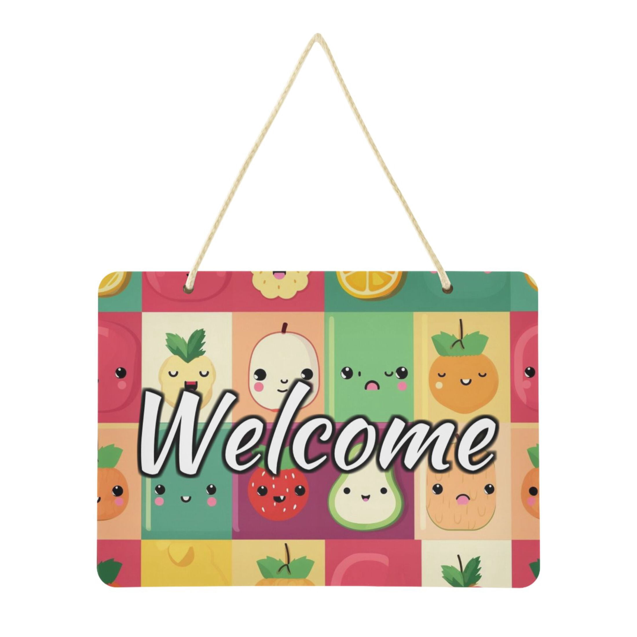 Welcome Door Sign Decoration Cute Fruits 13.8" Rectangular Front ...