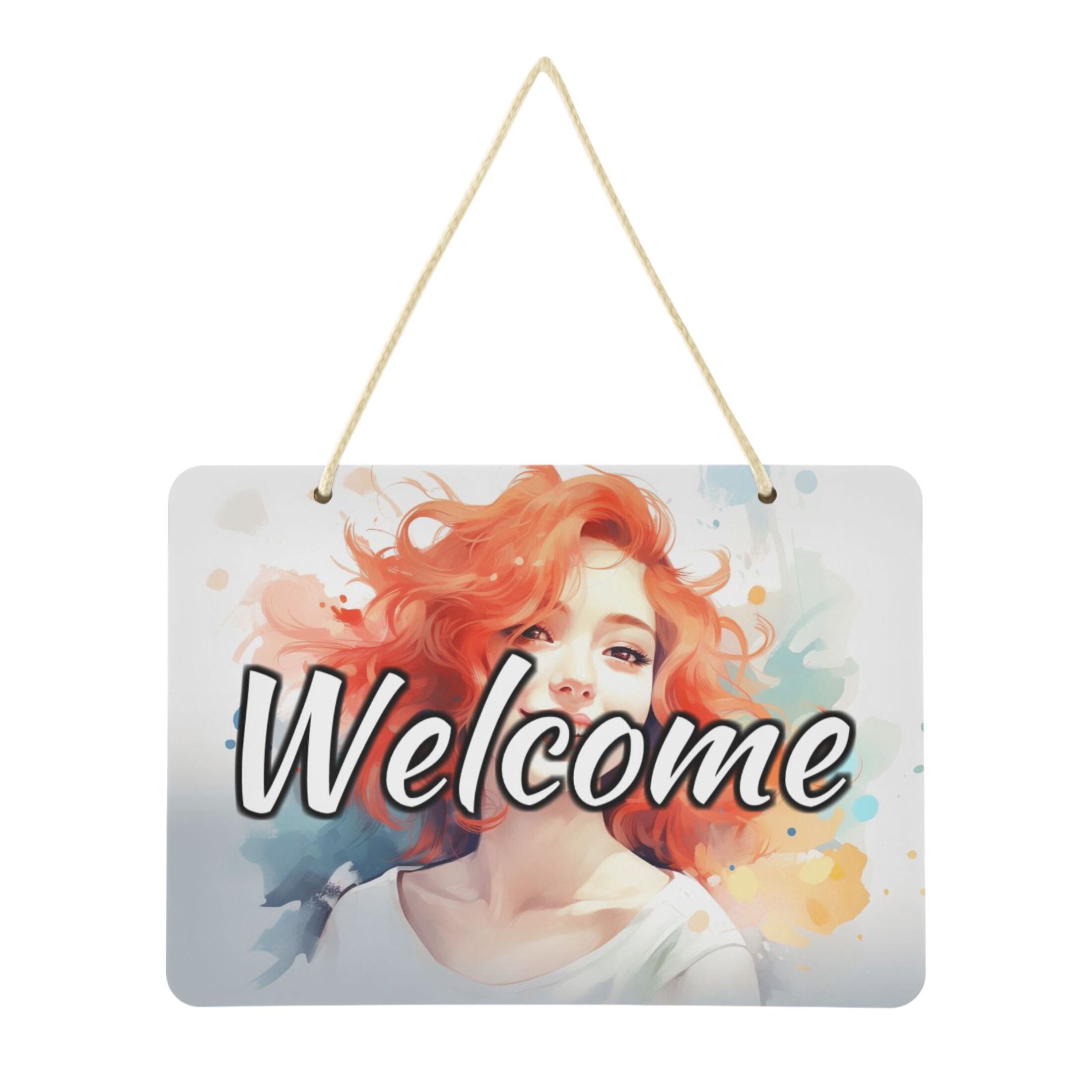 Welcome Door Sign Decoration Cute Girl 13.8" Rectangular Front Entrance ...