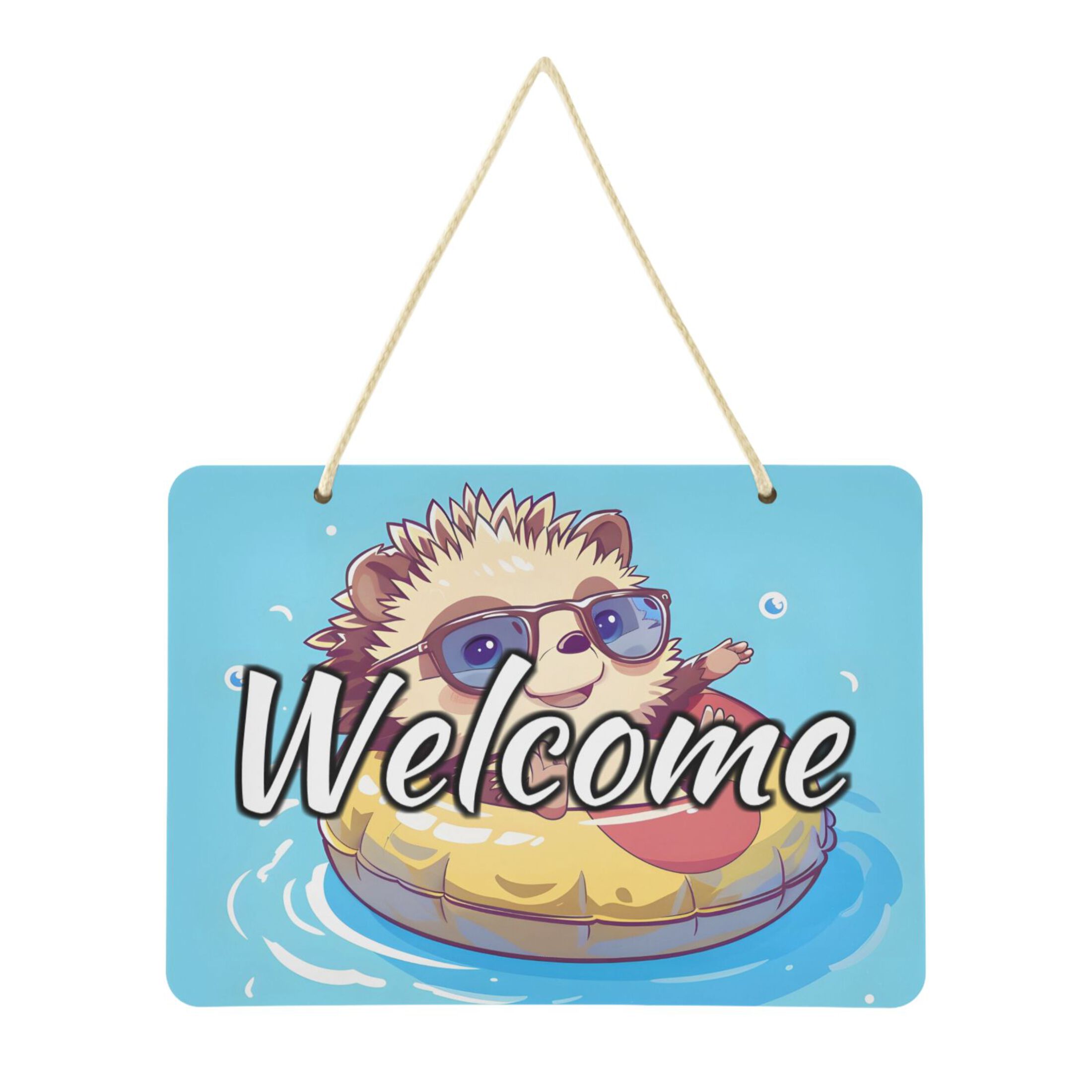 Welcome Door Sign Decoration Cute Hedgehog Swimming 13.8" Rectangular ...