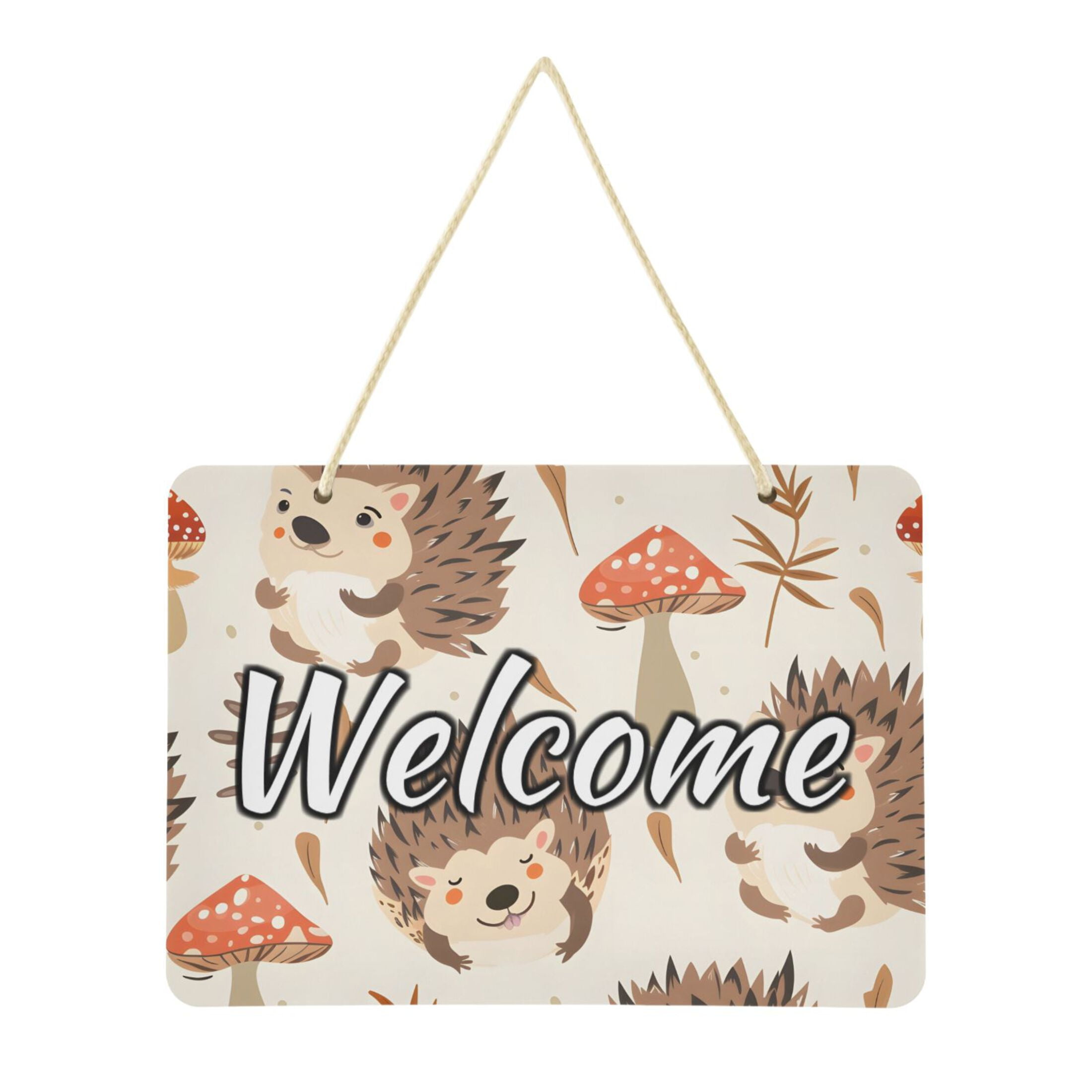 Welcome Door Sign Decoration Cute Hedgehogs and Mushrooms 13.8 ...