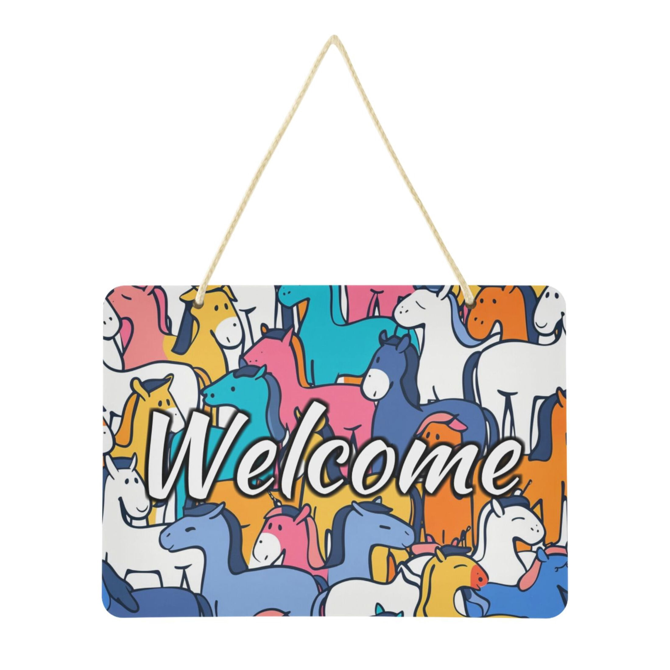 Welcome Door Sign Decoration Cute Horse 13.8" Rectangular Front ...