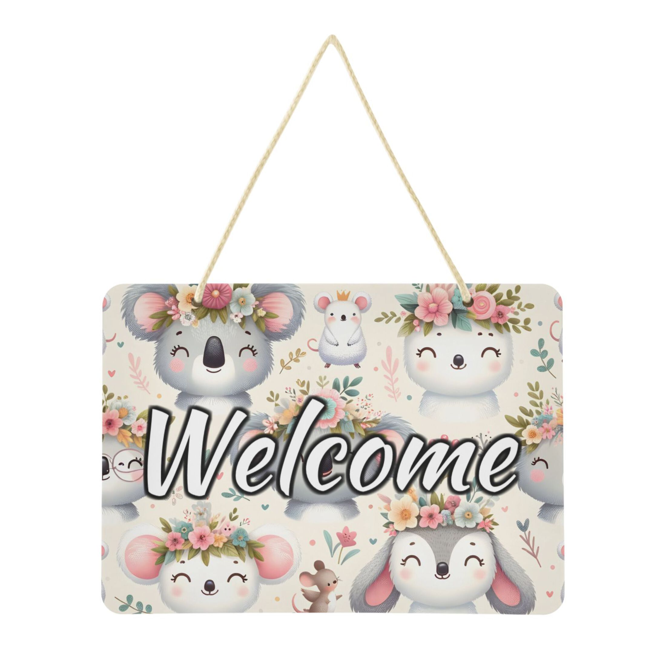 Welcome Door Sign Decoration Cute Koala Llama and Floral 13.8 ...