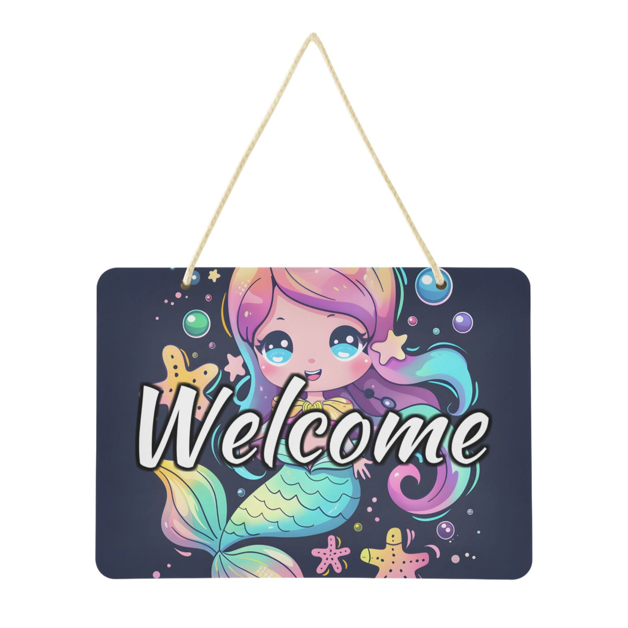 Welcome Door Sign Decoration Cute Magic Mermaid Girl 13.8" Rectangular ...