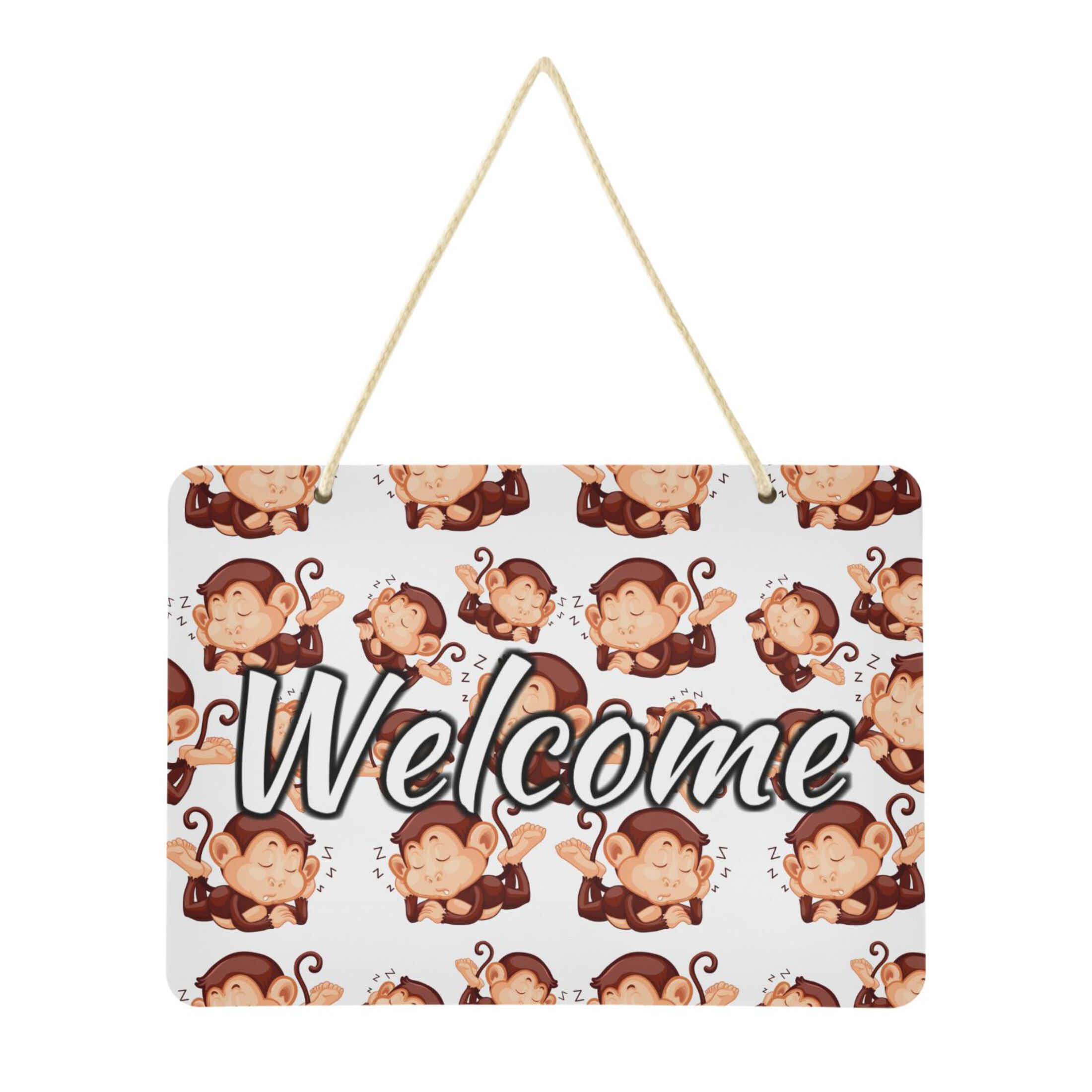 Welcome Door Sign Decoration Cute Monkey Sleeping 13.8" Rectangular ...