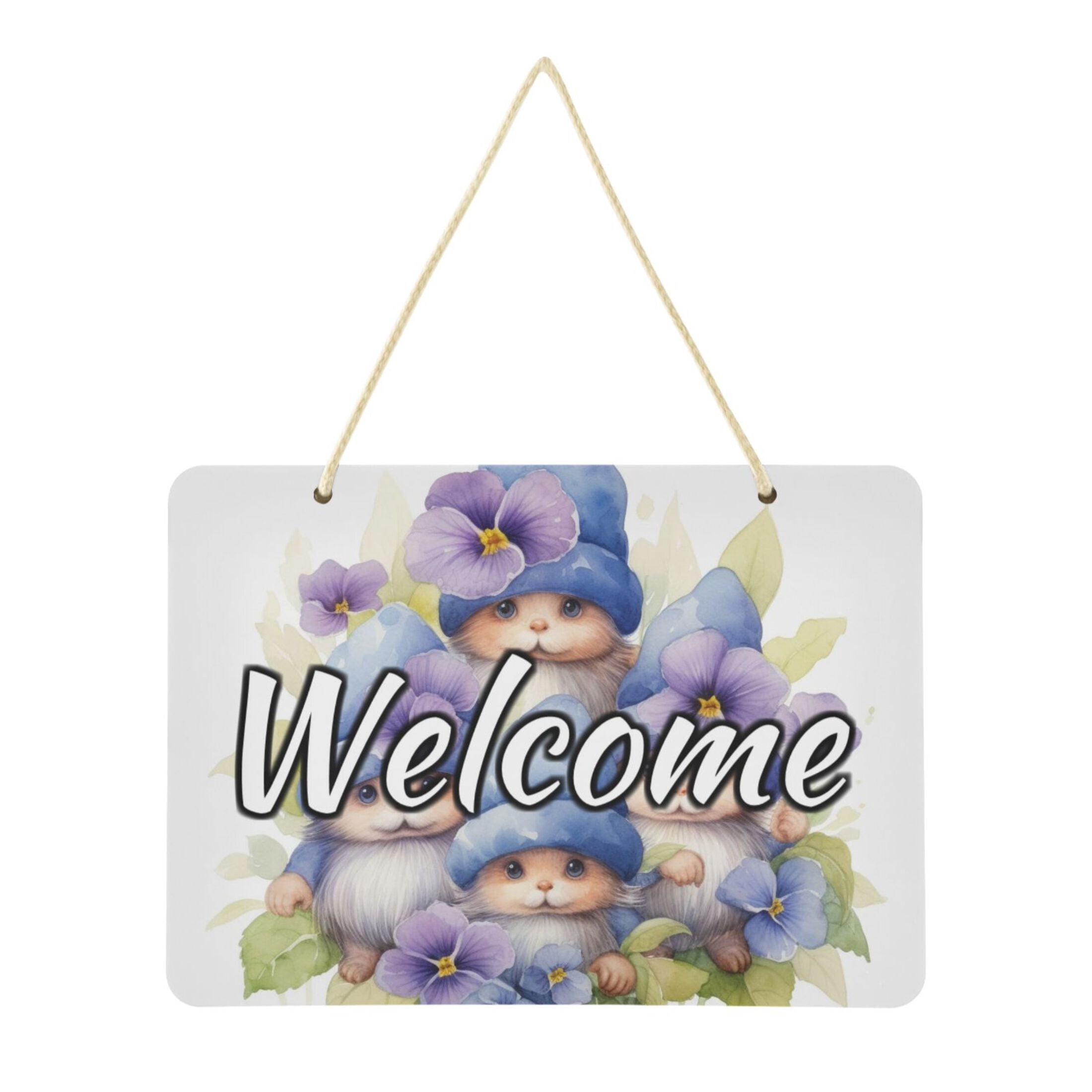 Welcome Door Sign Decoration Cute Rabbits with Hat 13.8" Rectangular ...