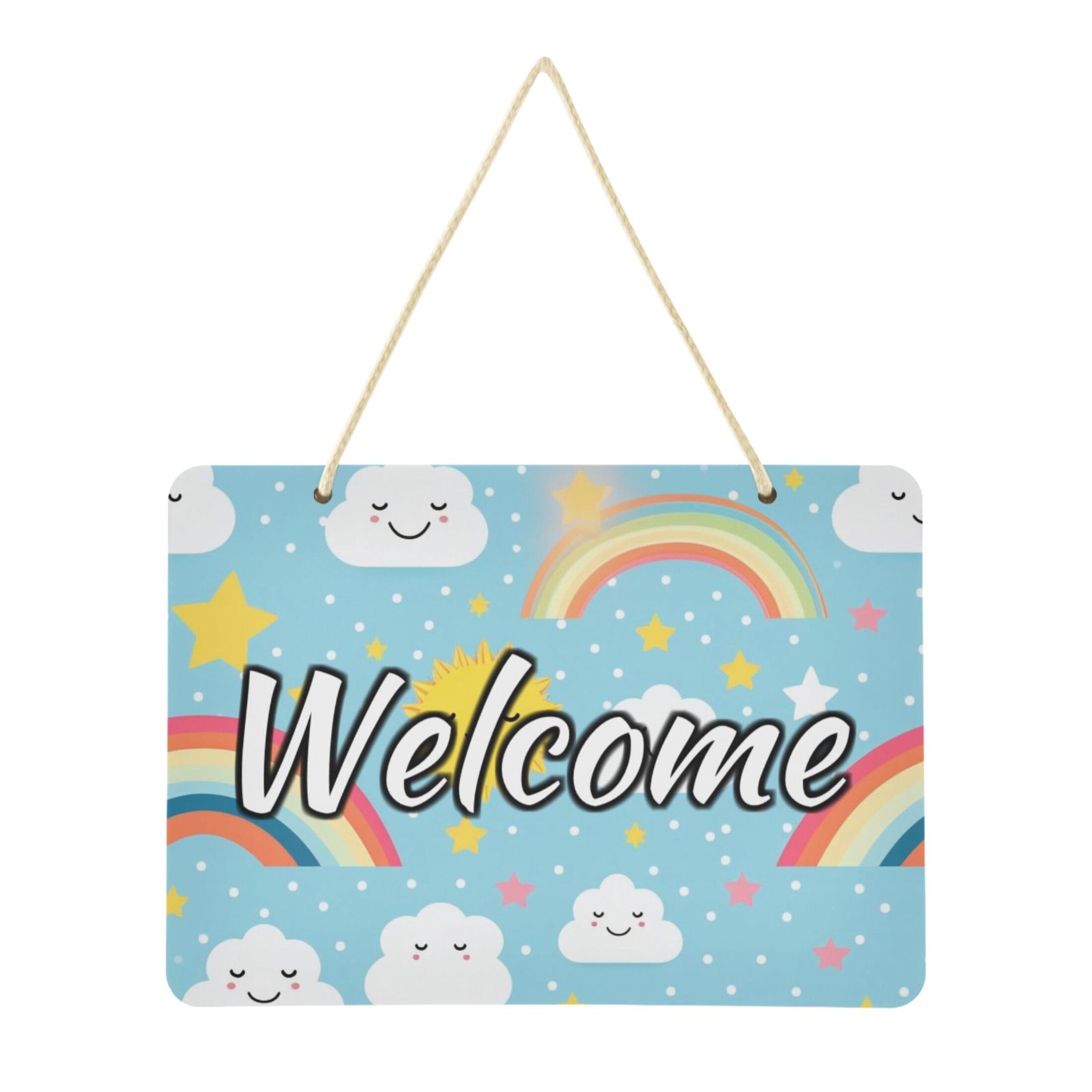 Welcome Door Sign Decoration Cute Rainbow Clouds 13.8" Rectangular ...