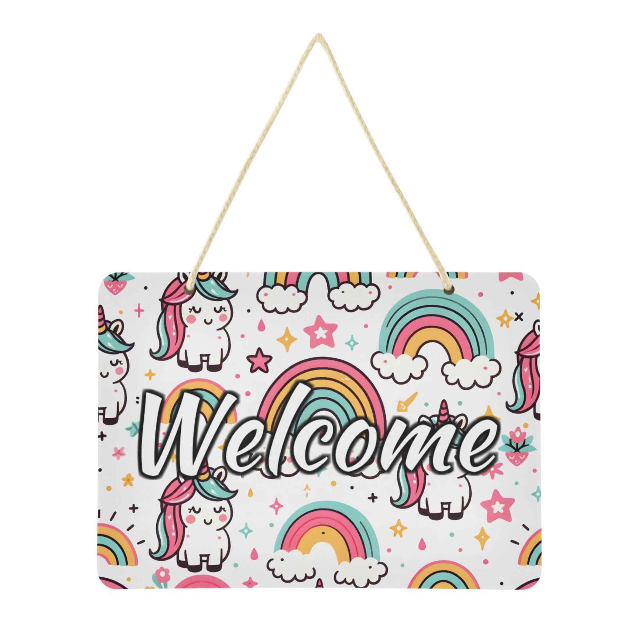 Welcome Door Sign Decoration Cute Rainbow and Unicorns 13.8 ...
