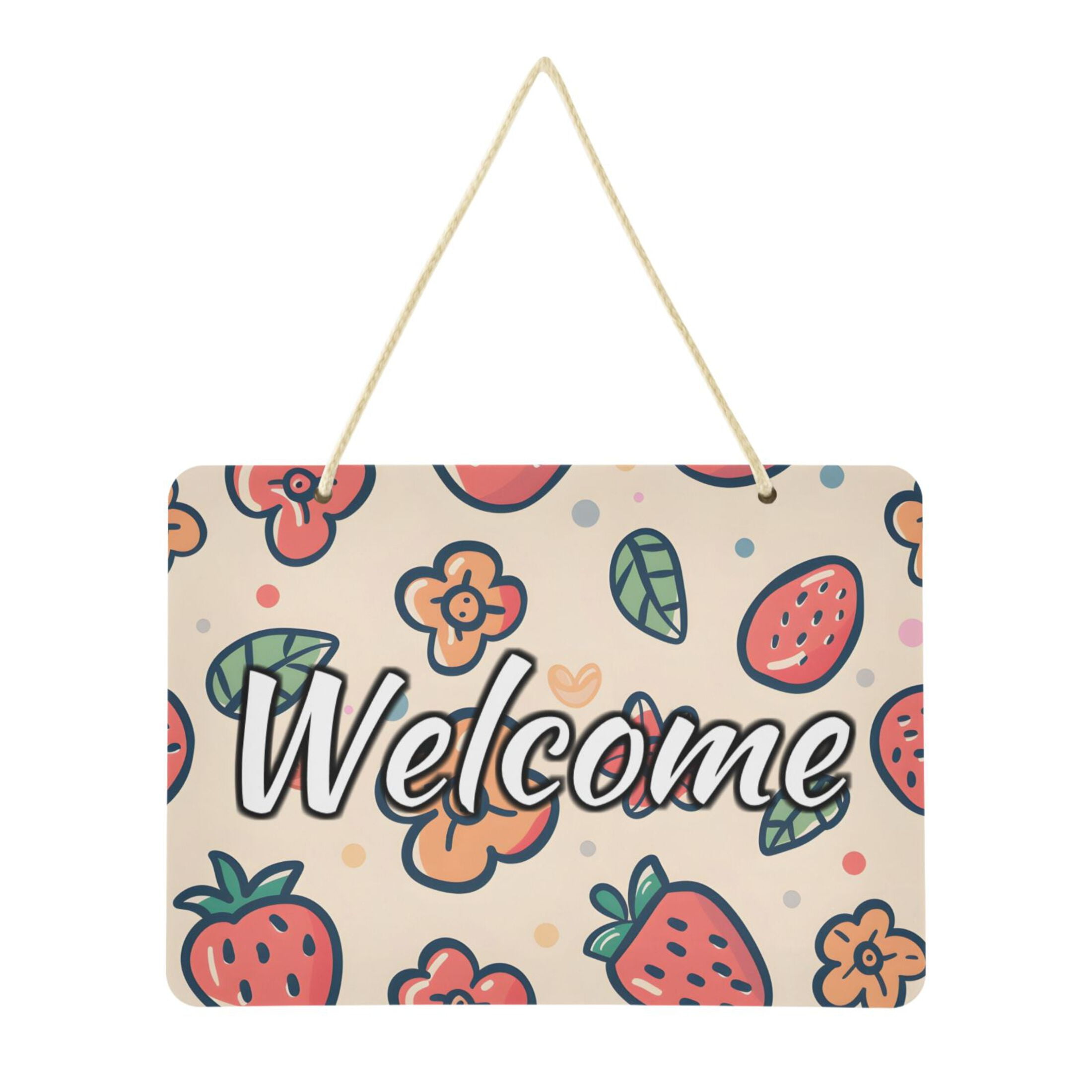 Welcome Door Sign Decoration Cute Strawberry 13.8" Rectangular Front ...