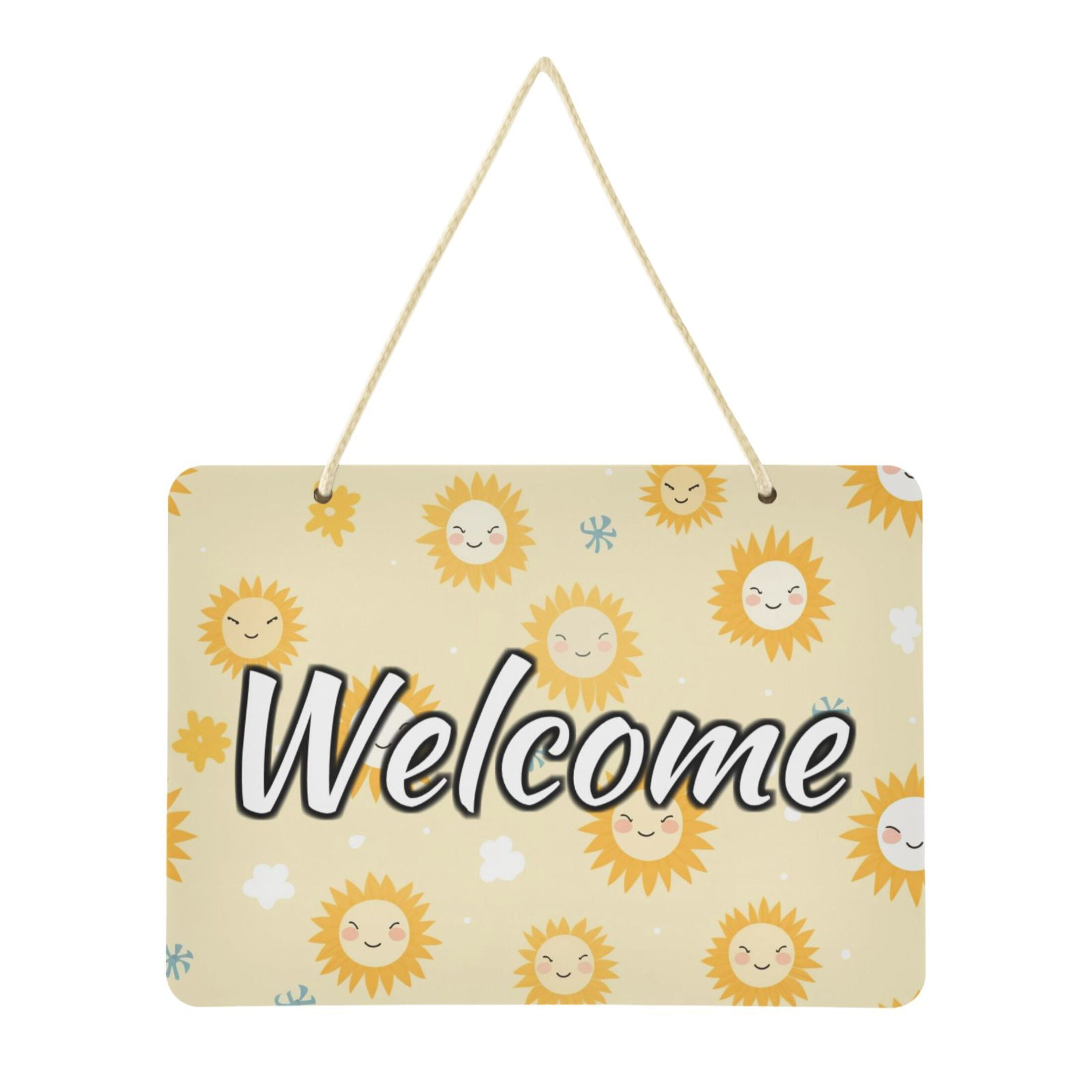 Welcome Door Sign Decoration Cute Sun 13.8" Rectangular Front Entrance ...