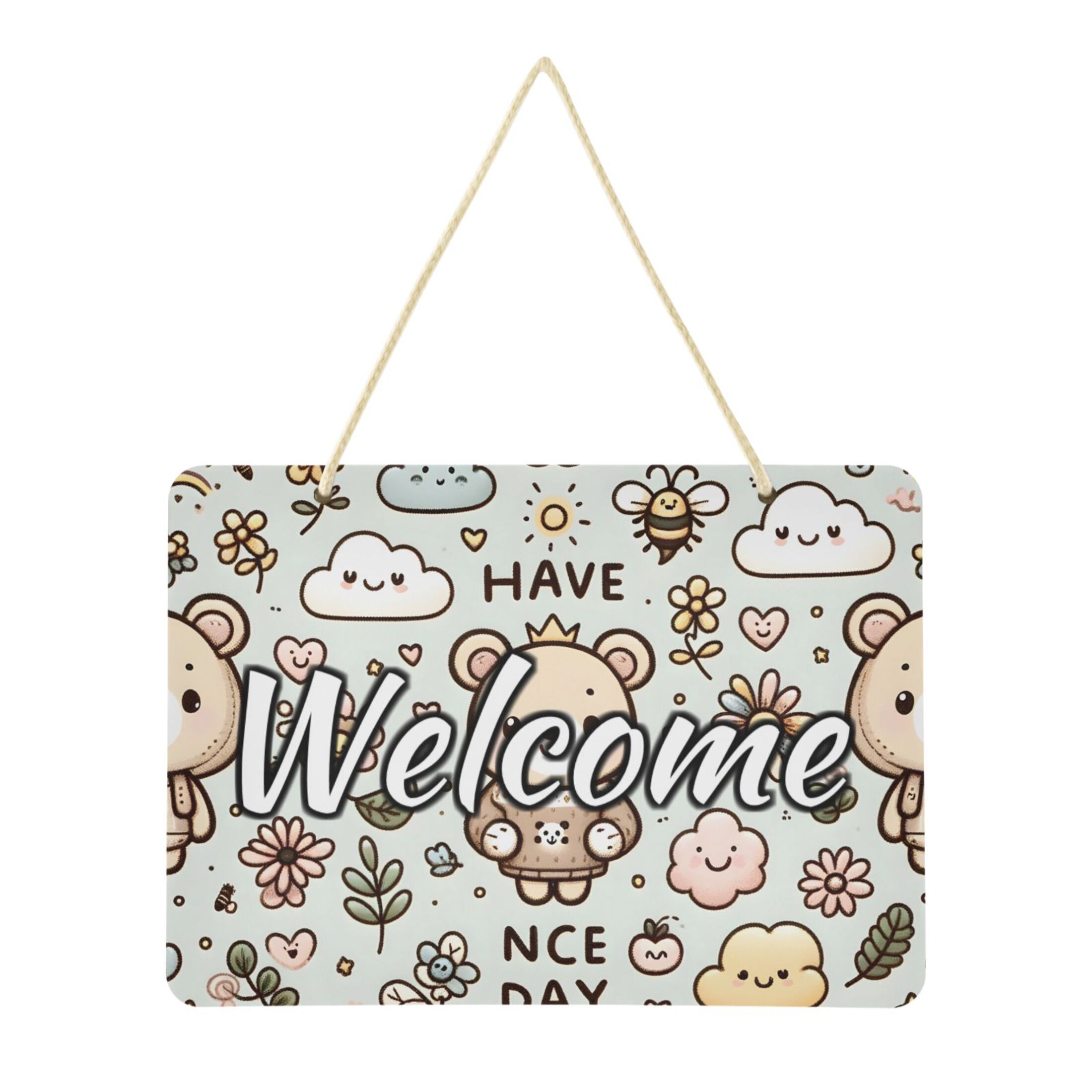 Welcome Door Sign Decoration Cute Teddy Bear 13.8" Rectangular Front ...