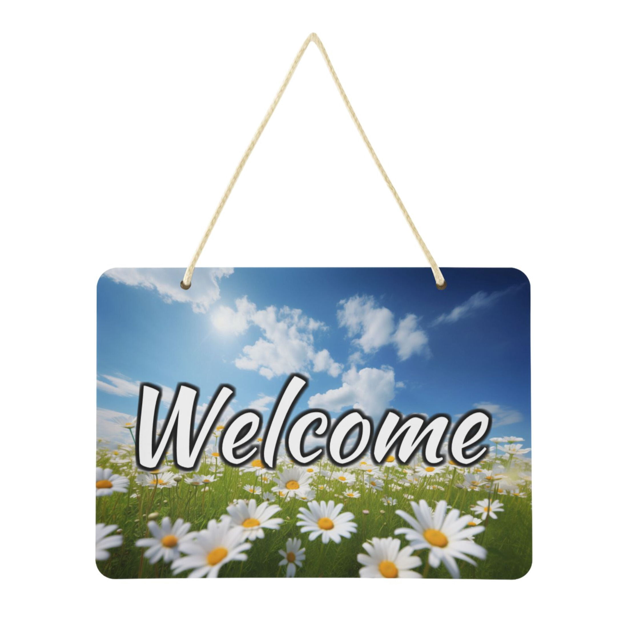 Welcome Door Sign Decoration Daisy Flower 13.8" Rectangular Front ...