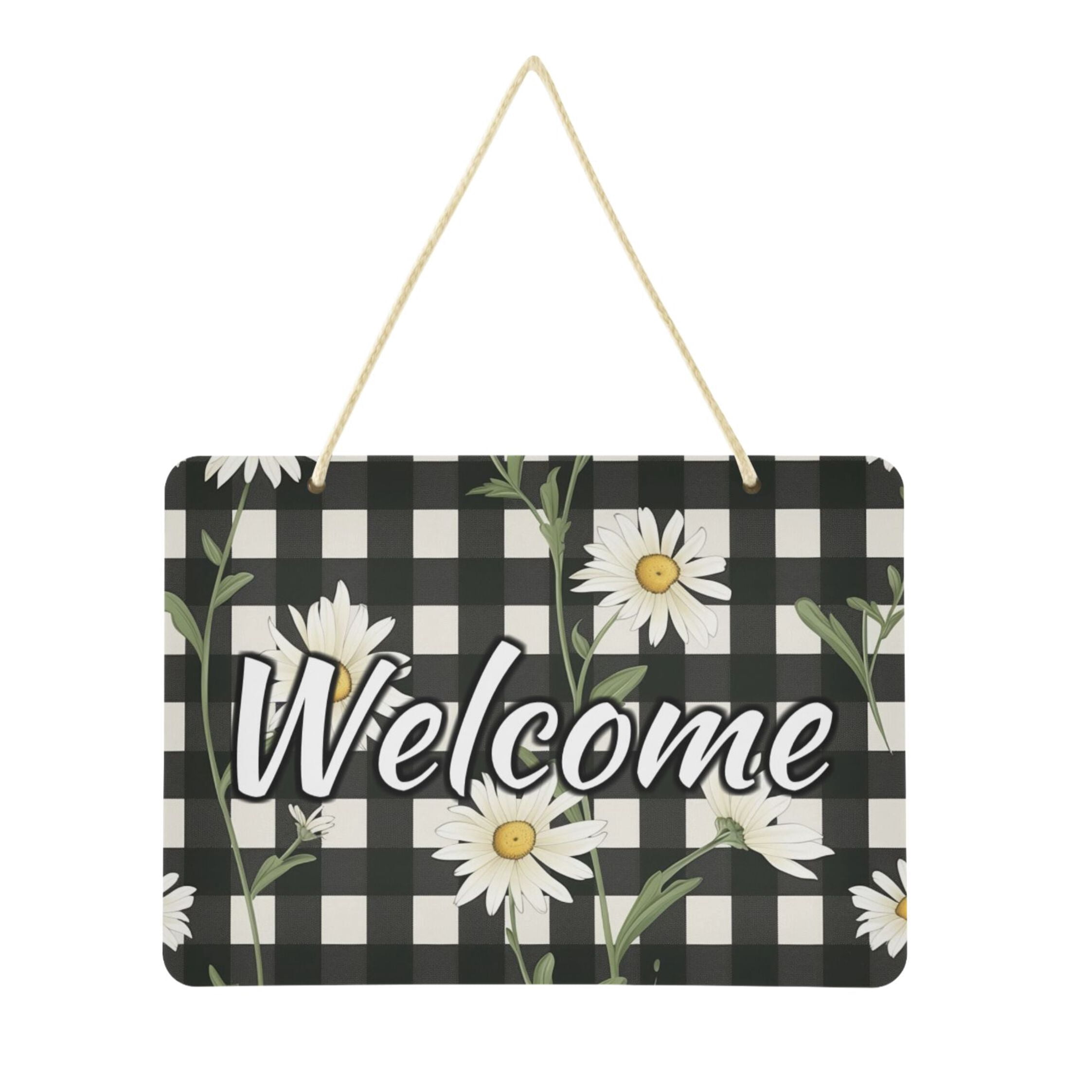 Welcome Door Sign Decoration Daisy Flower and Lattice 13.8" Rectangular ...