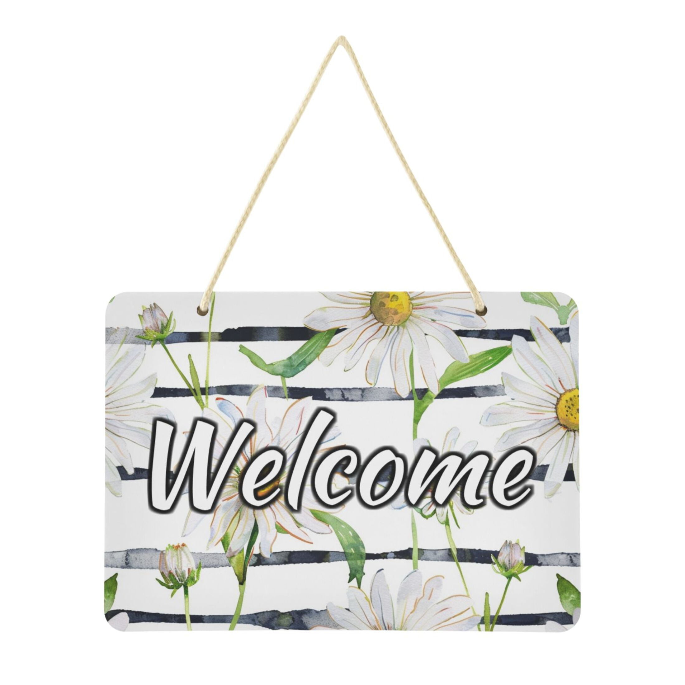 Welcome Door Sign Decoration Daisy Flower on Stripe 13.8" Rectangular ...