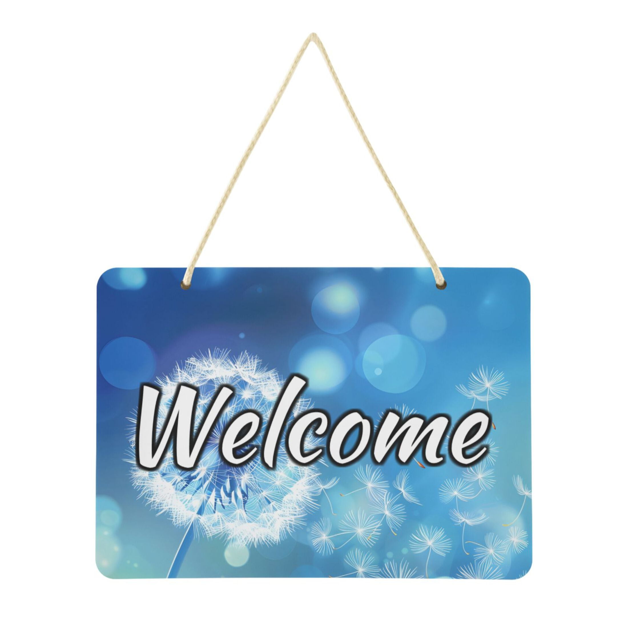 Welcome Door Sign Decoration Dandelion on Blue 13.8" Rectangular Front ...