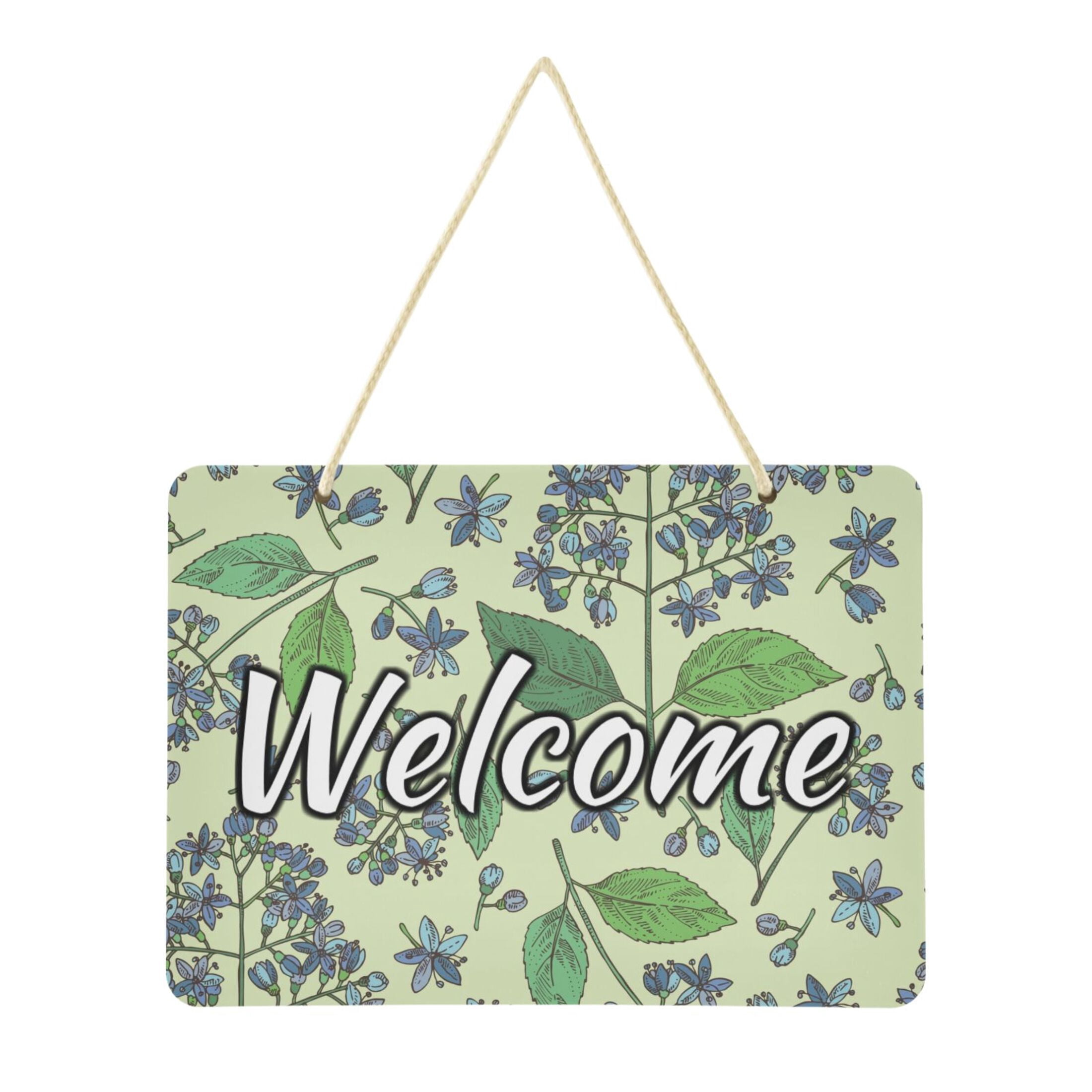 Welcome Door Sign Decoration Dichroa Plant Leaves 13.8" Rectangular ...