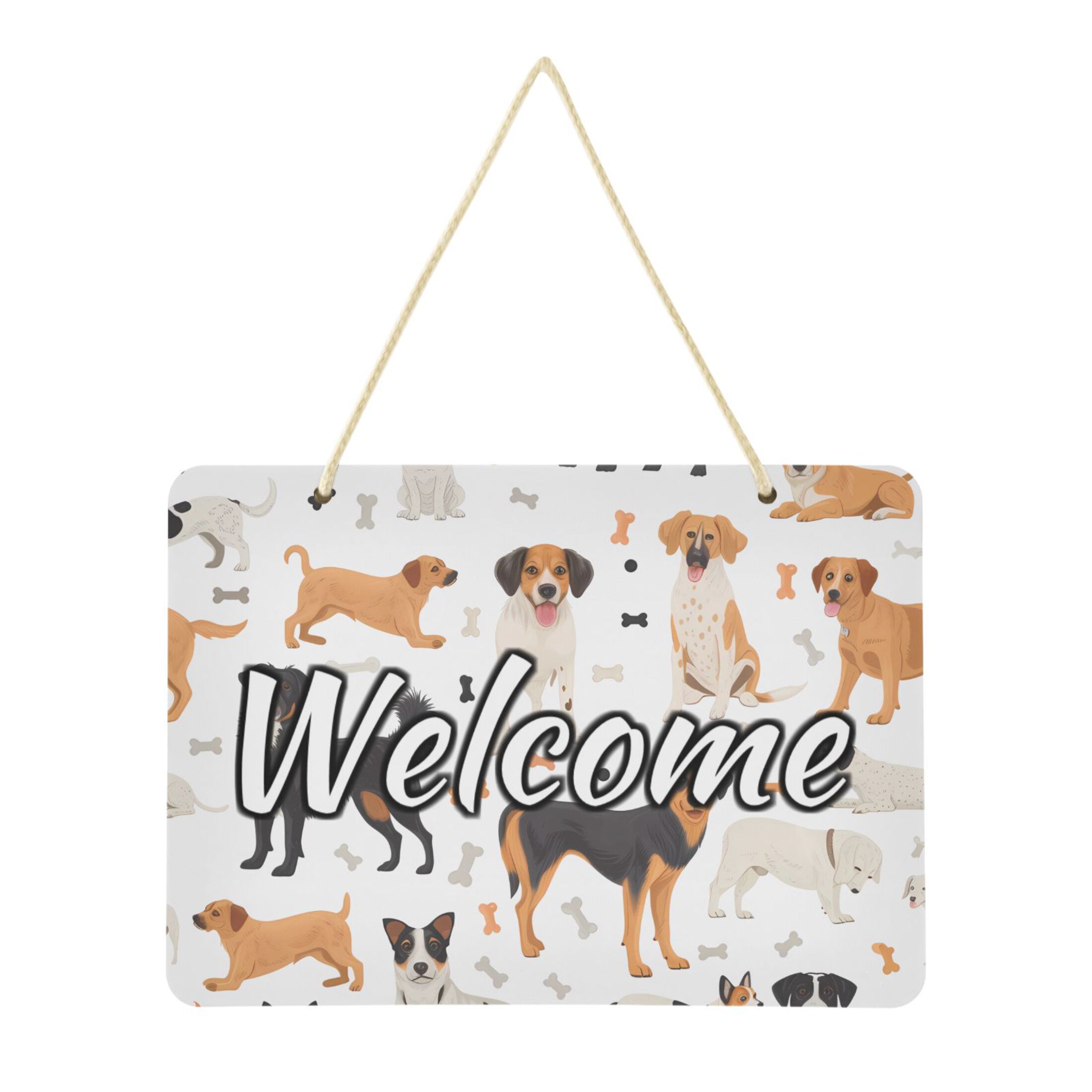 Welcome Door Sign Decoration Different Dogs Bones 13.8" Rectangular ...