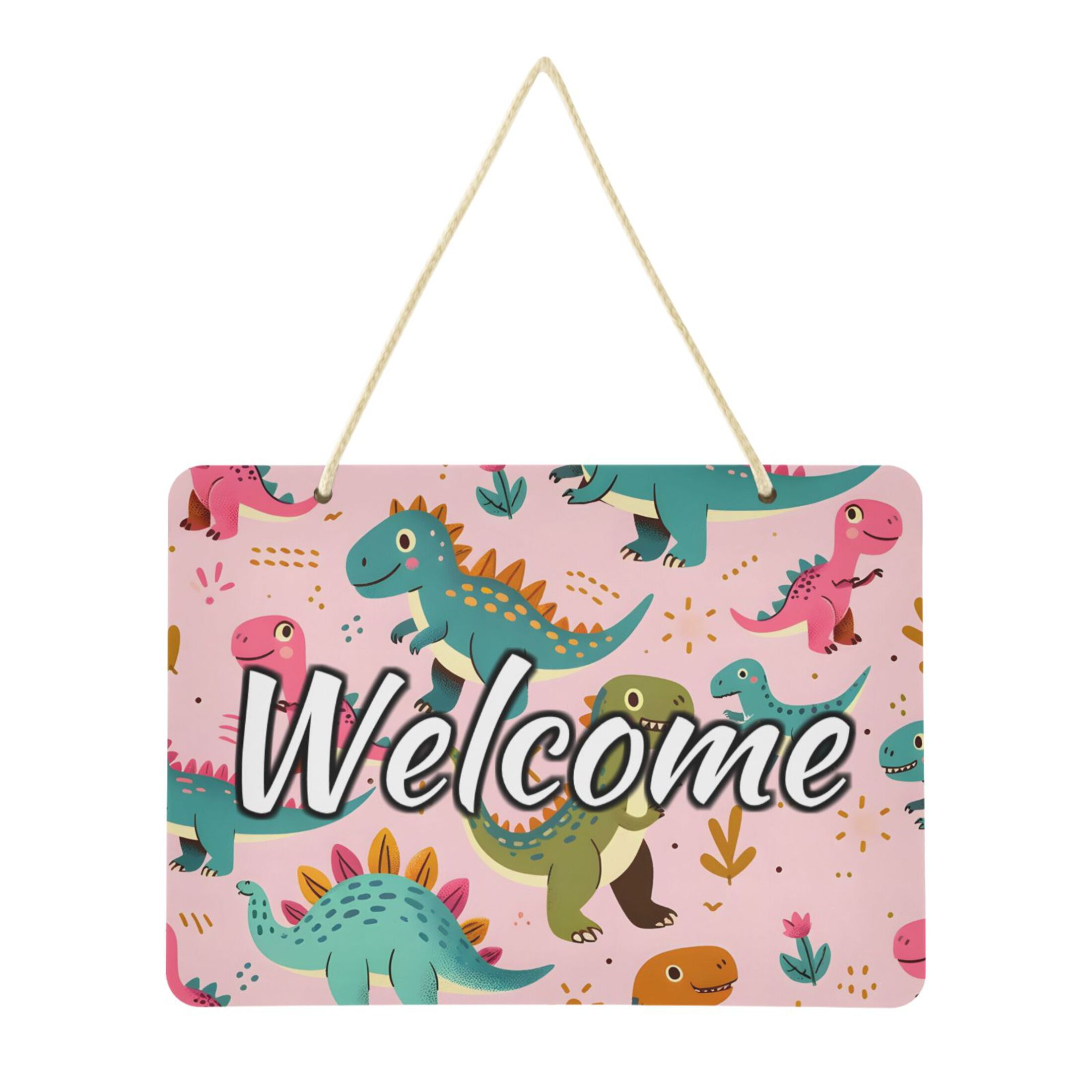 Welcome Door Sign Decoration Dinosaur Cartoon 13.8" Rectangular Front ...