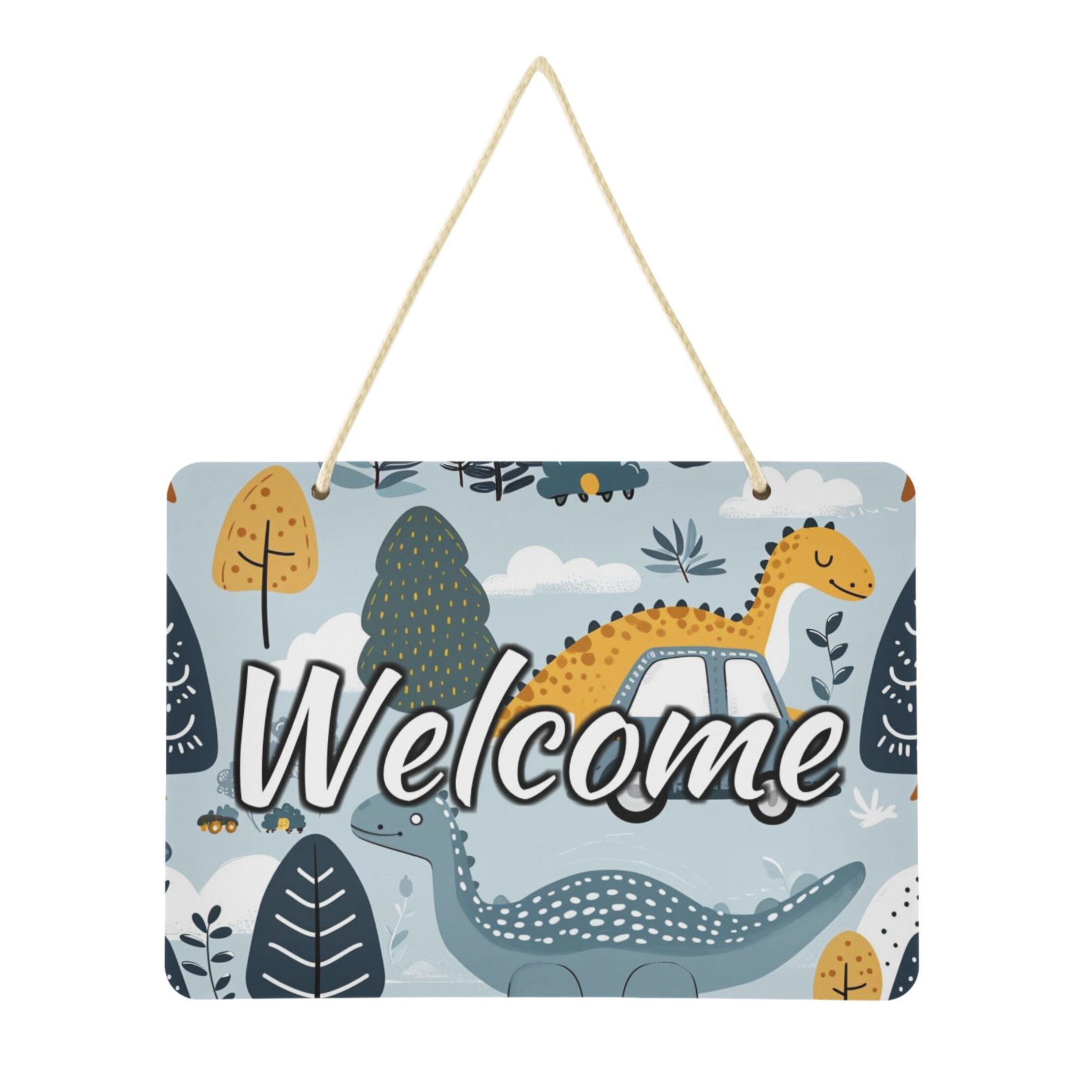 Welcome Door Sign Decoration Dinosaur Cartoon 13.8" Rectangular Front ...
