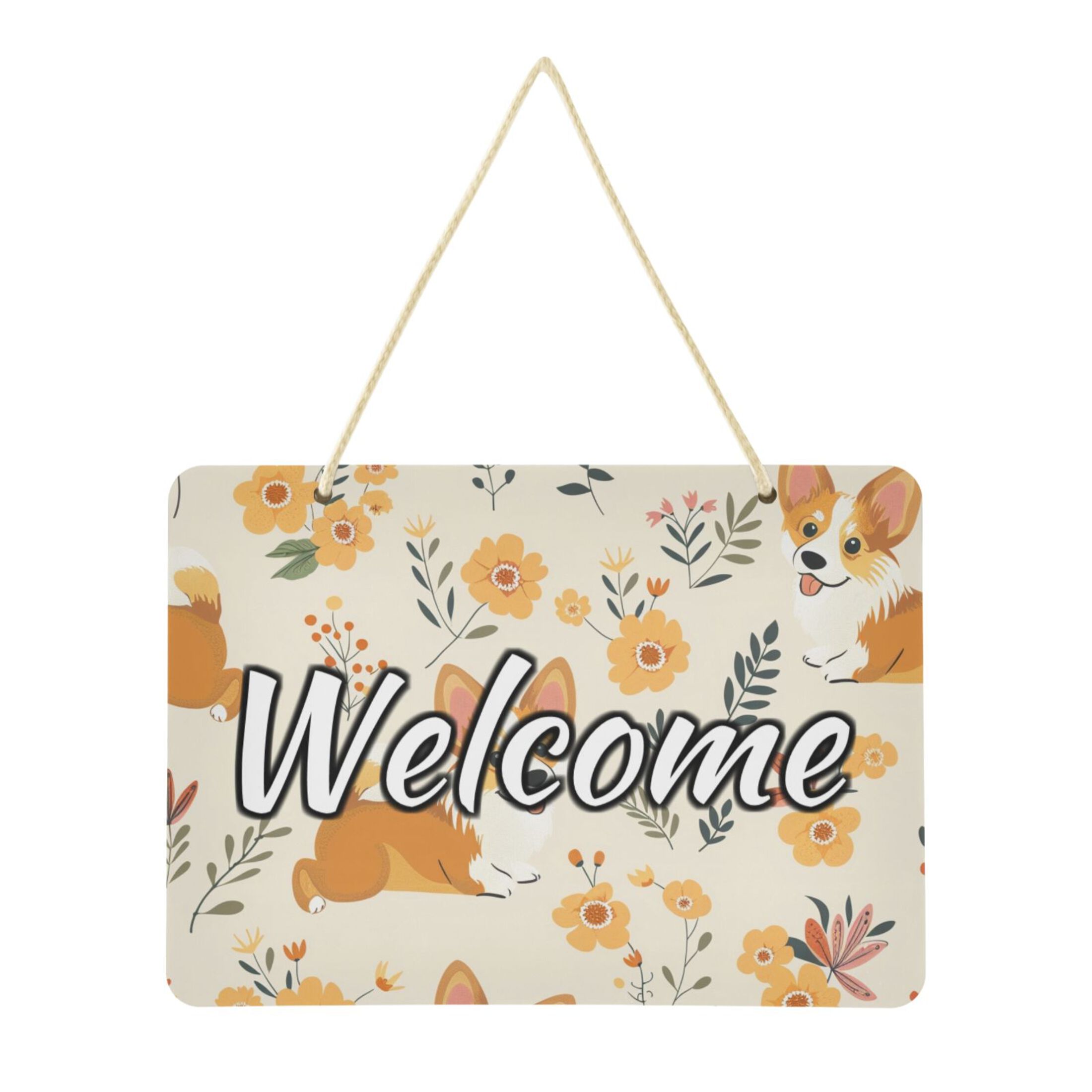 Welcome Door Sign Decoration Dog and Flowers Funny 13.8" Rectangular ...