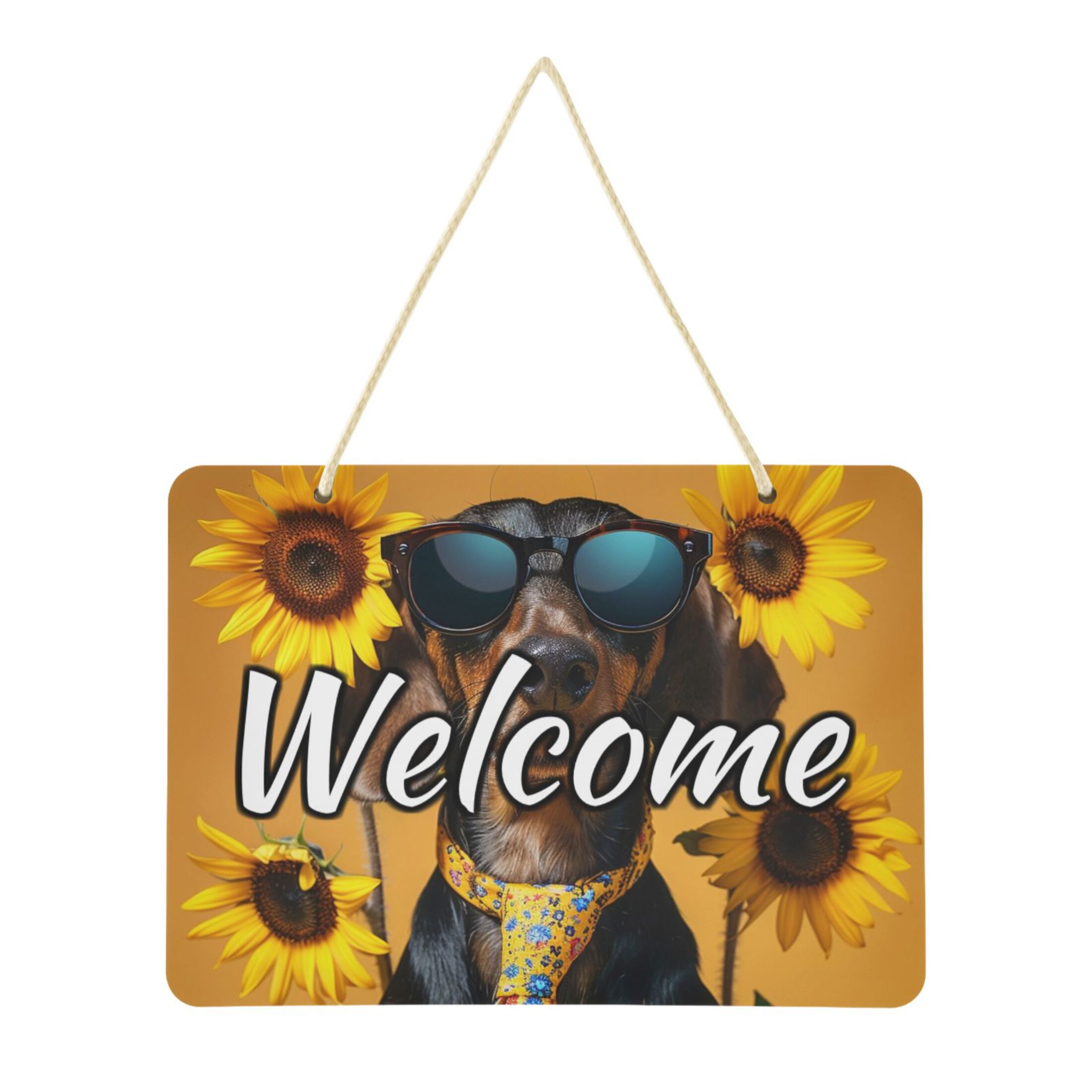 Welcome Door Sign Decoration Dog with Sunflowers 13.8" Rectangular ...