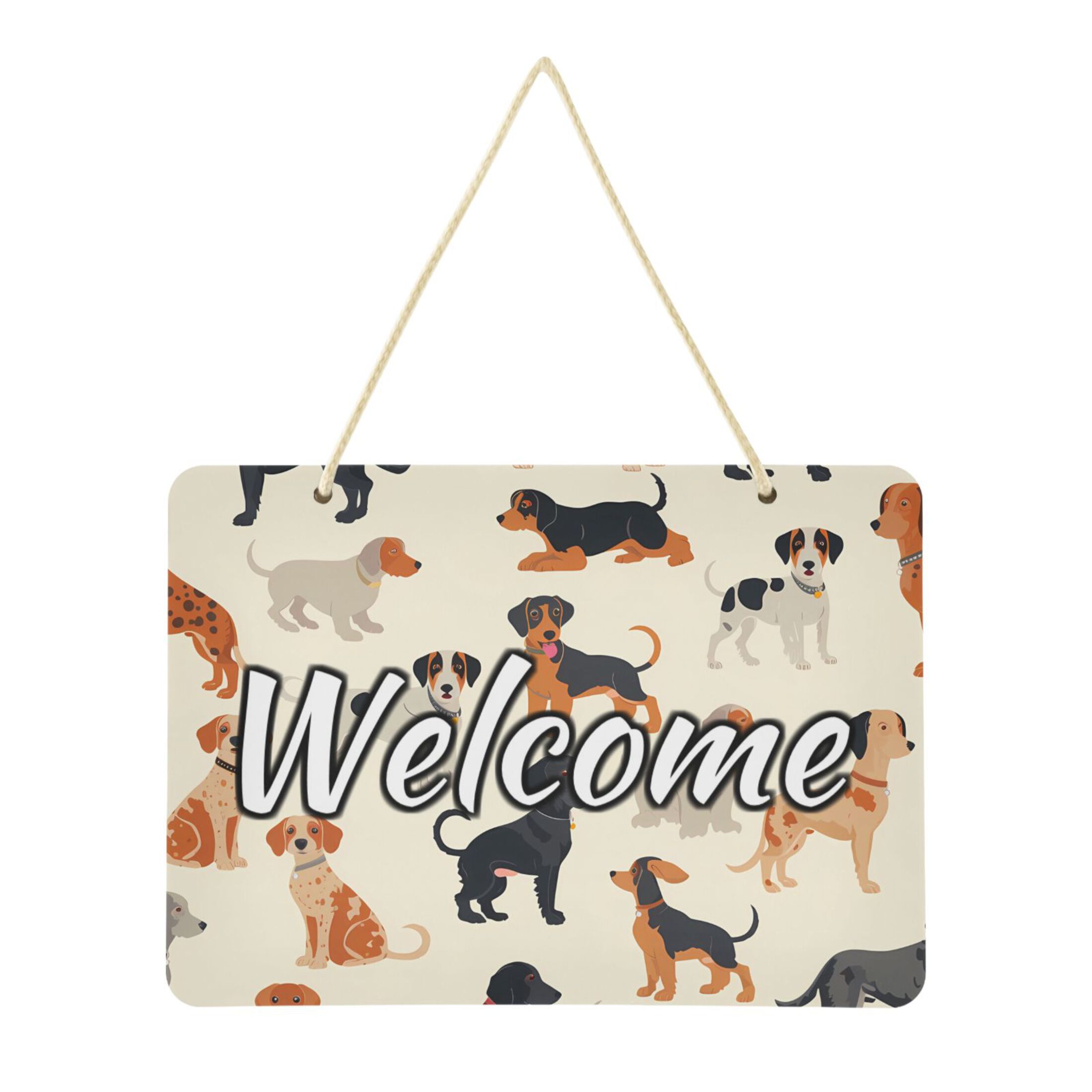 Welcome Door Sign Decoration Dogs Cartoon 13.8" Rectangular Front ...