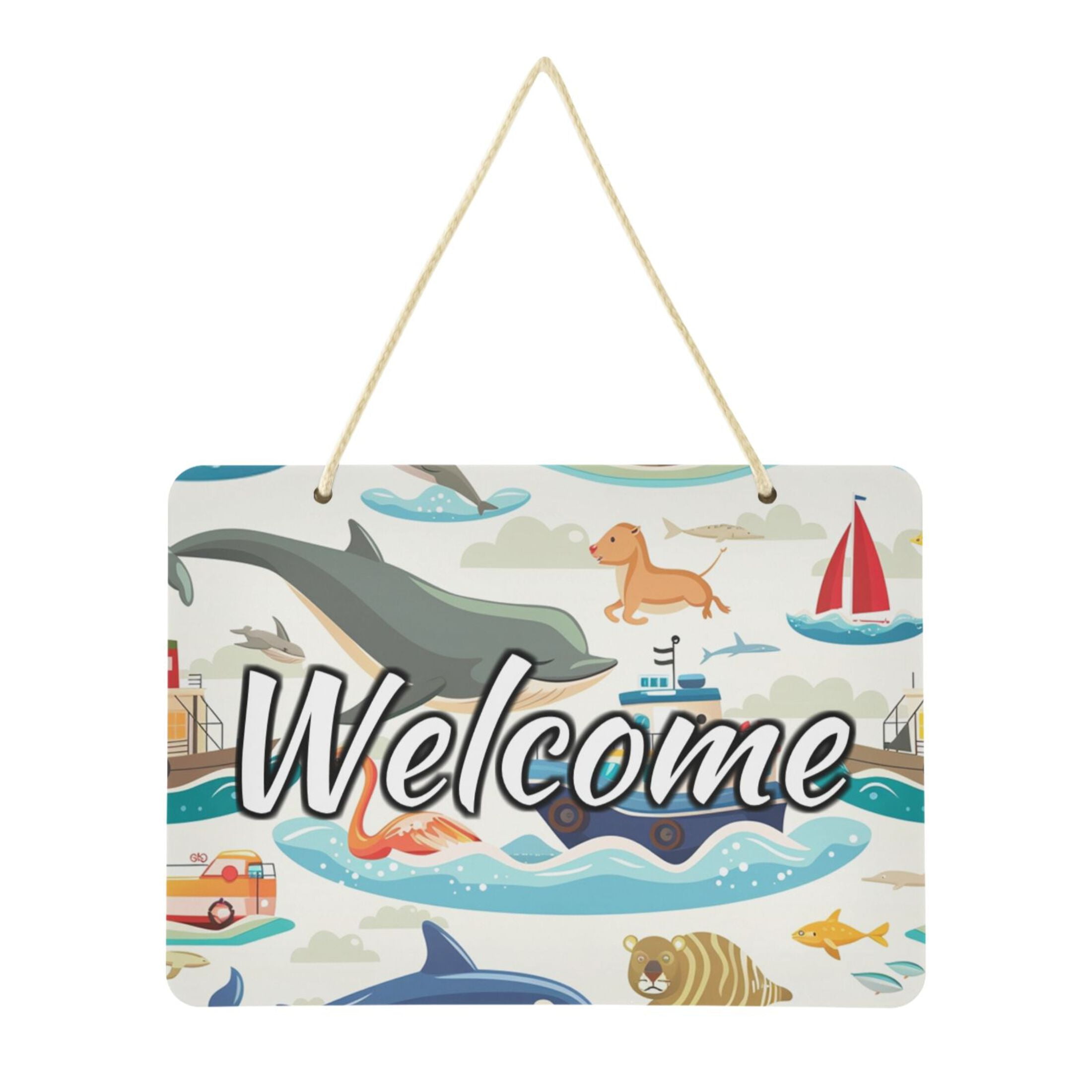 Welcome Door Sign Decoration Dolphin and Ship on Ocean 13.8 ...