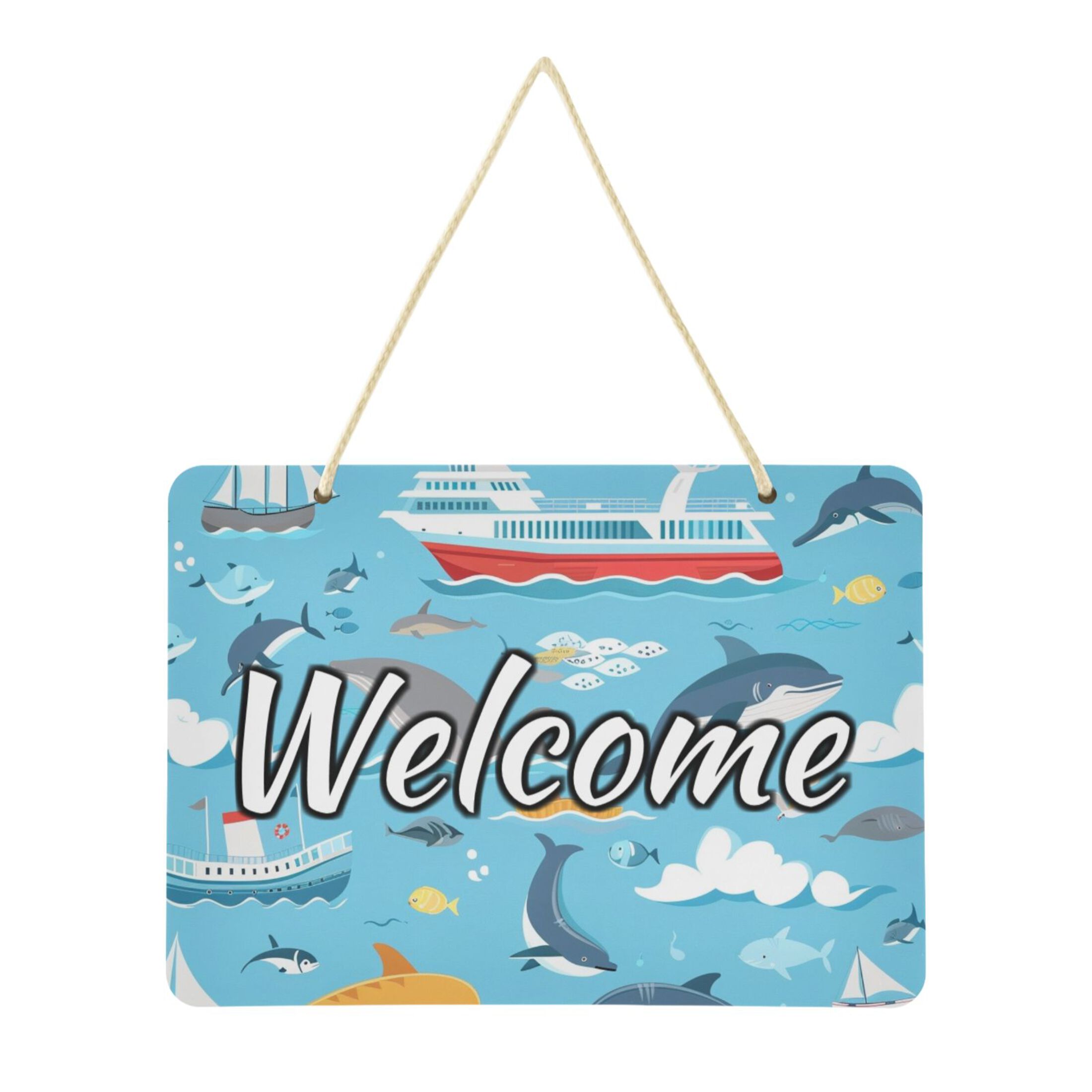 Welcome Door Sign Decoration Dolphin on Ocean 13.8" Rectangular Front ...
