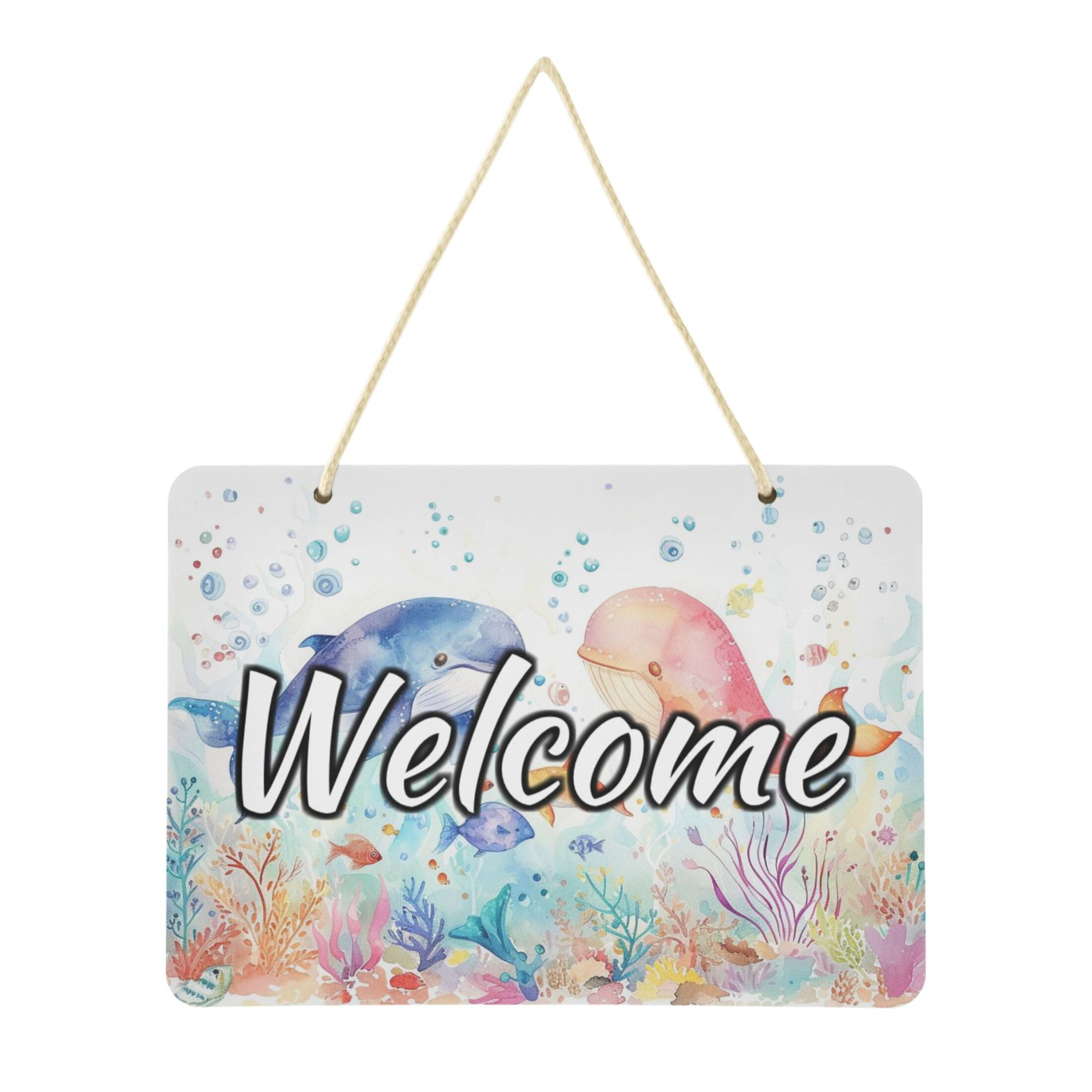 Welcome Door Sign Decoration Dolphins and Fish 13.8" Rectangular Front ...