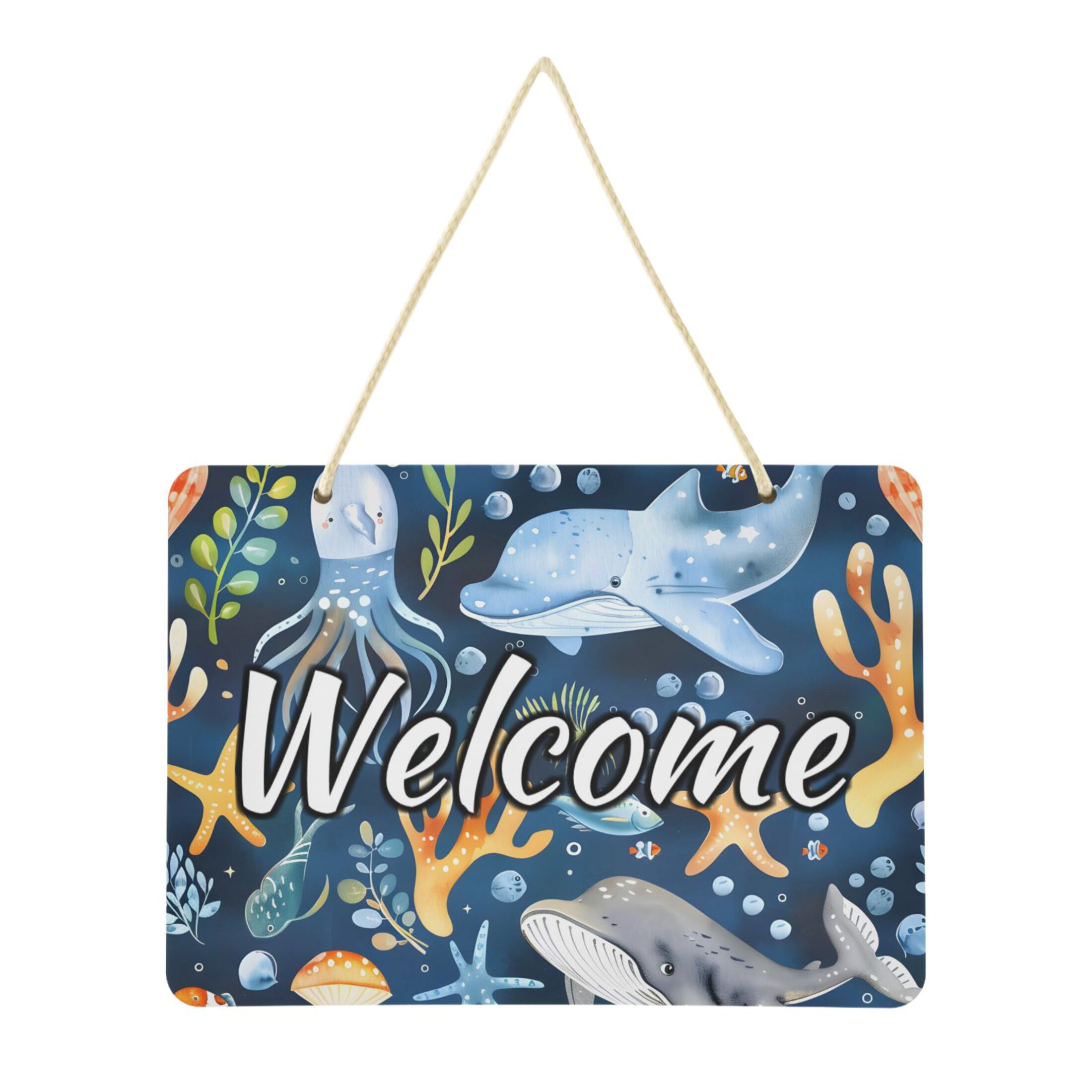 Welcome Door Sign Decoration Dolphins under Watercolor Sea 13.8 ...