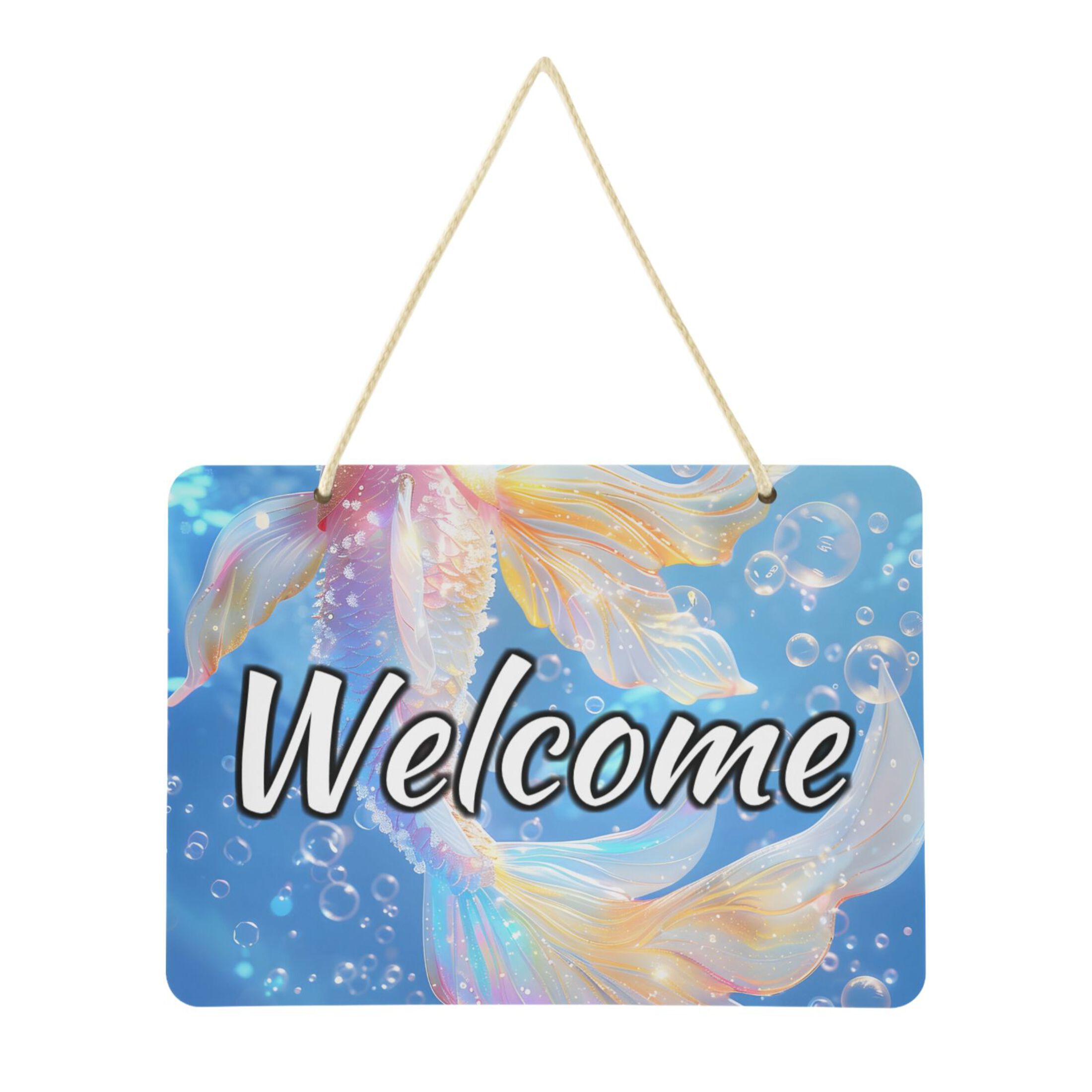 Welcome Door Sign Decoration Dreamy Fish Tail 13.8" Rectangular Front ...